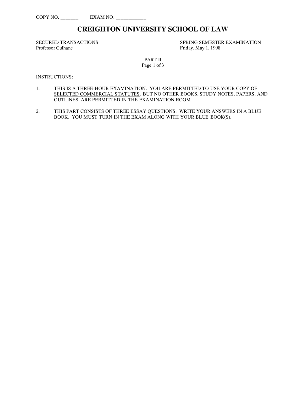 Personal Guarantee Secured Transactions Past Paper Docsity