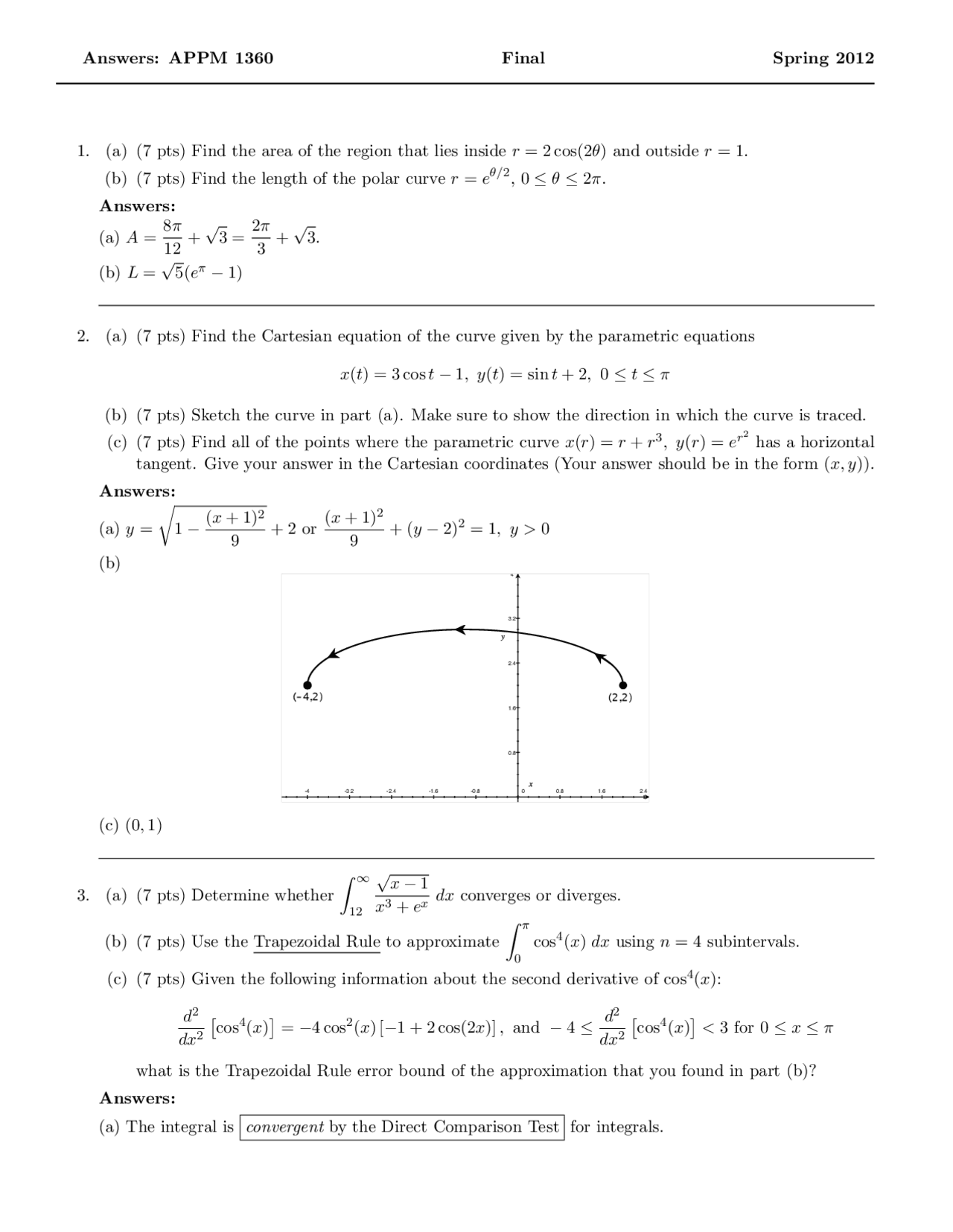 Parametric Curve Calculus Two Solved Exam Docsity