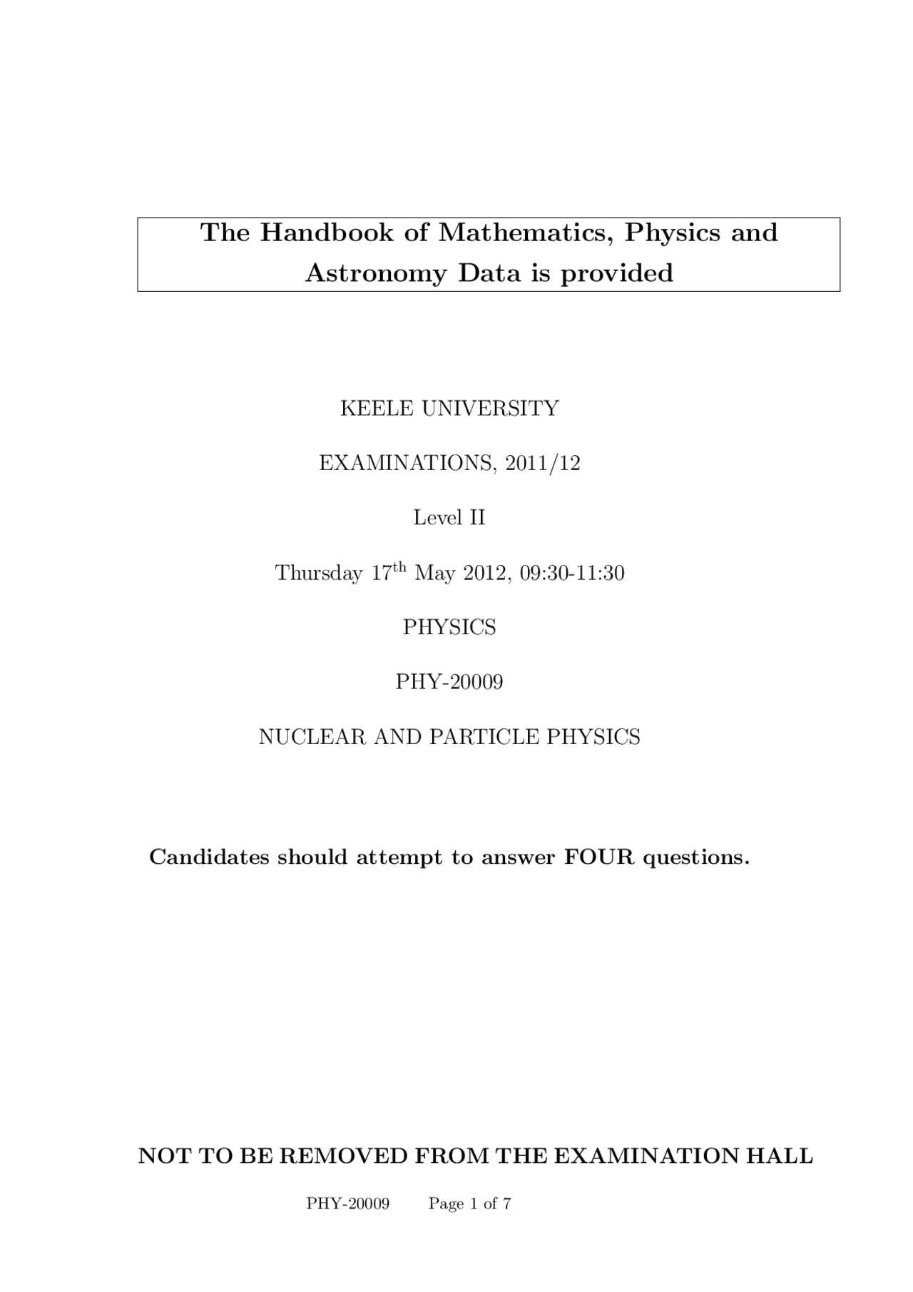 Types Of Particles Nuclear And Particle Physics Past Exam Docsity