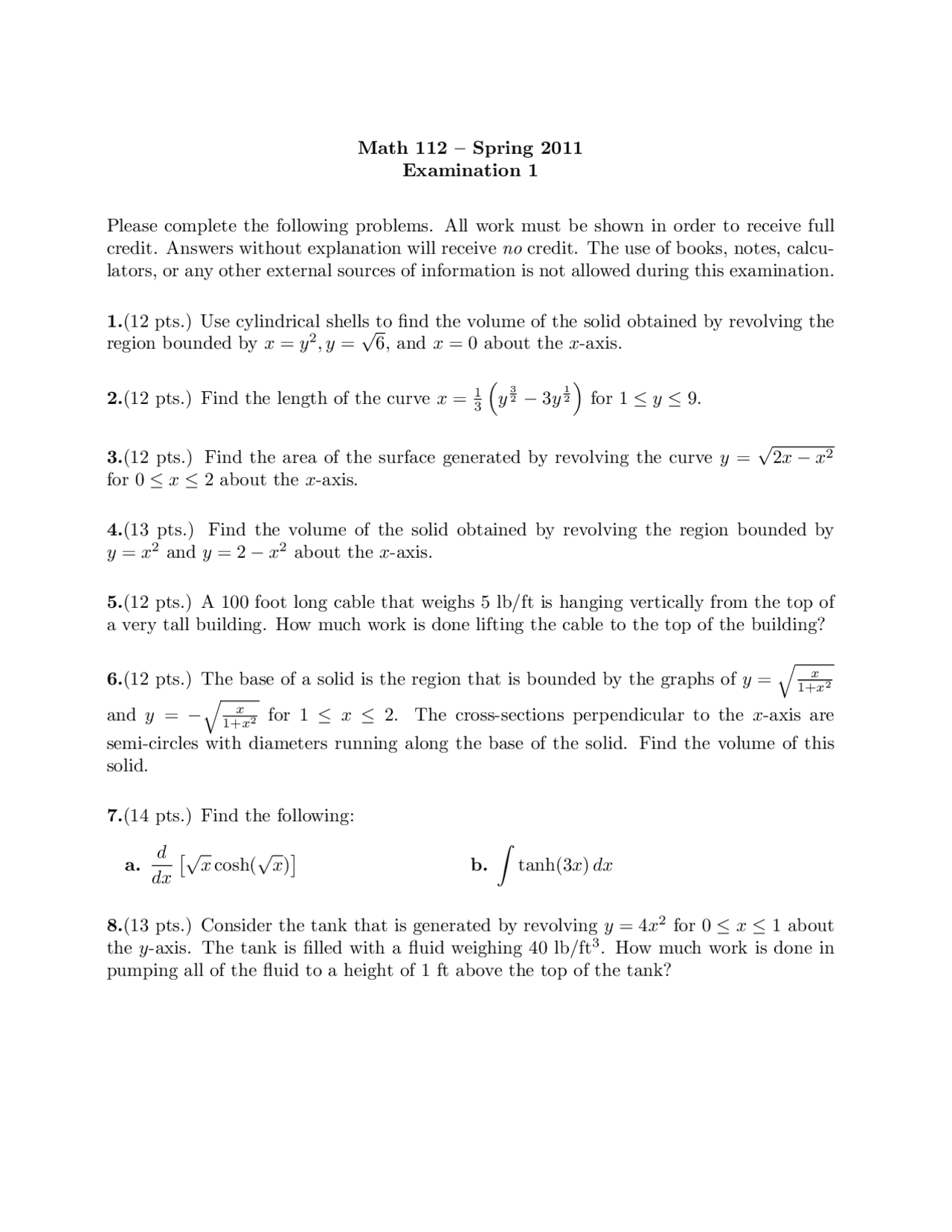 Cylindrical Shells Calculus Exam Docsity