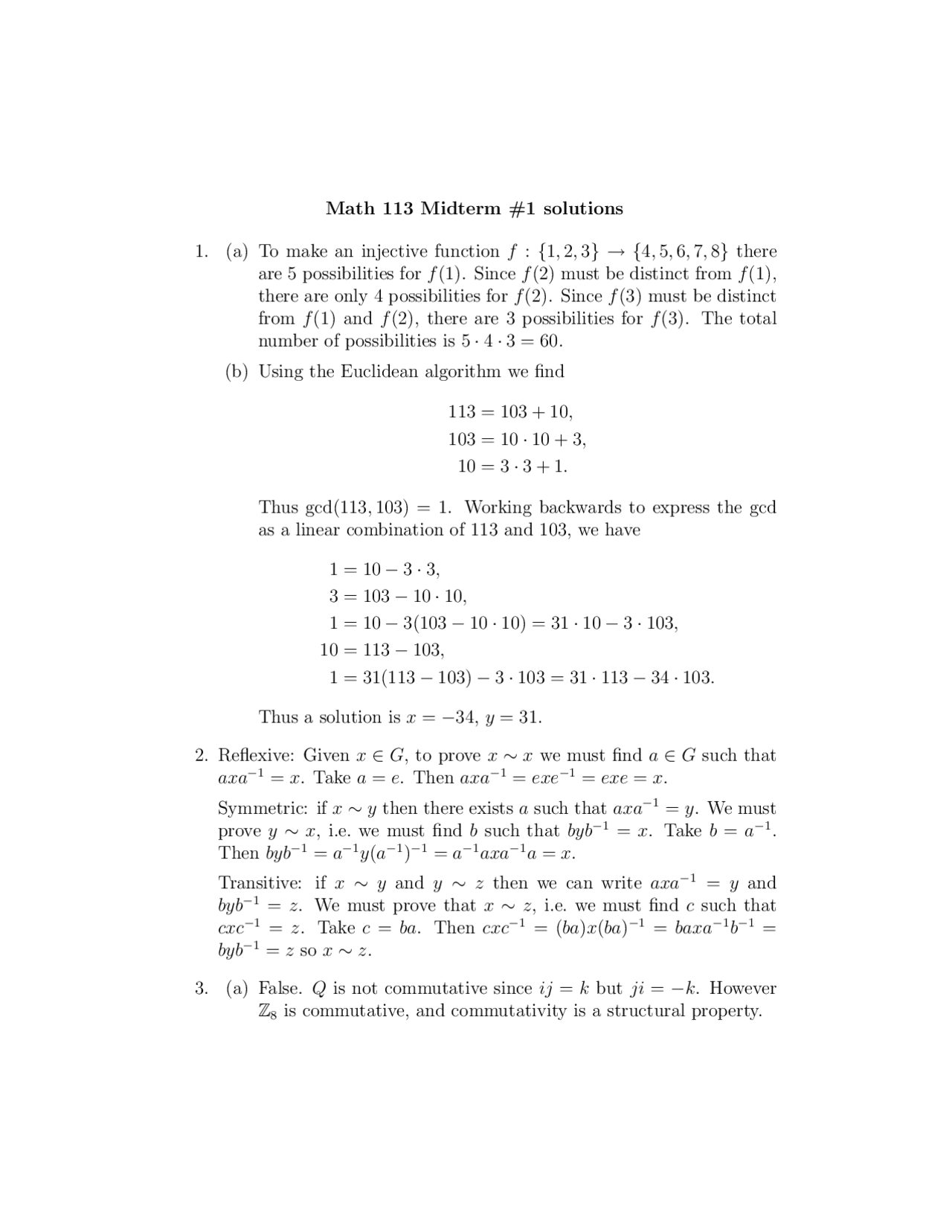 Euclidean Algorithm Abstract Algebra Solved Exam Docsity