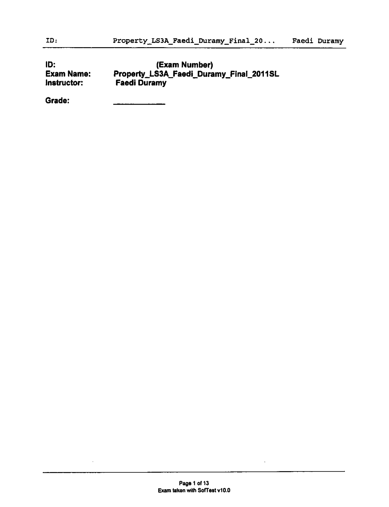 Possession Of House Property Law Solved Exam Docsity
