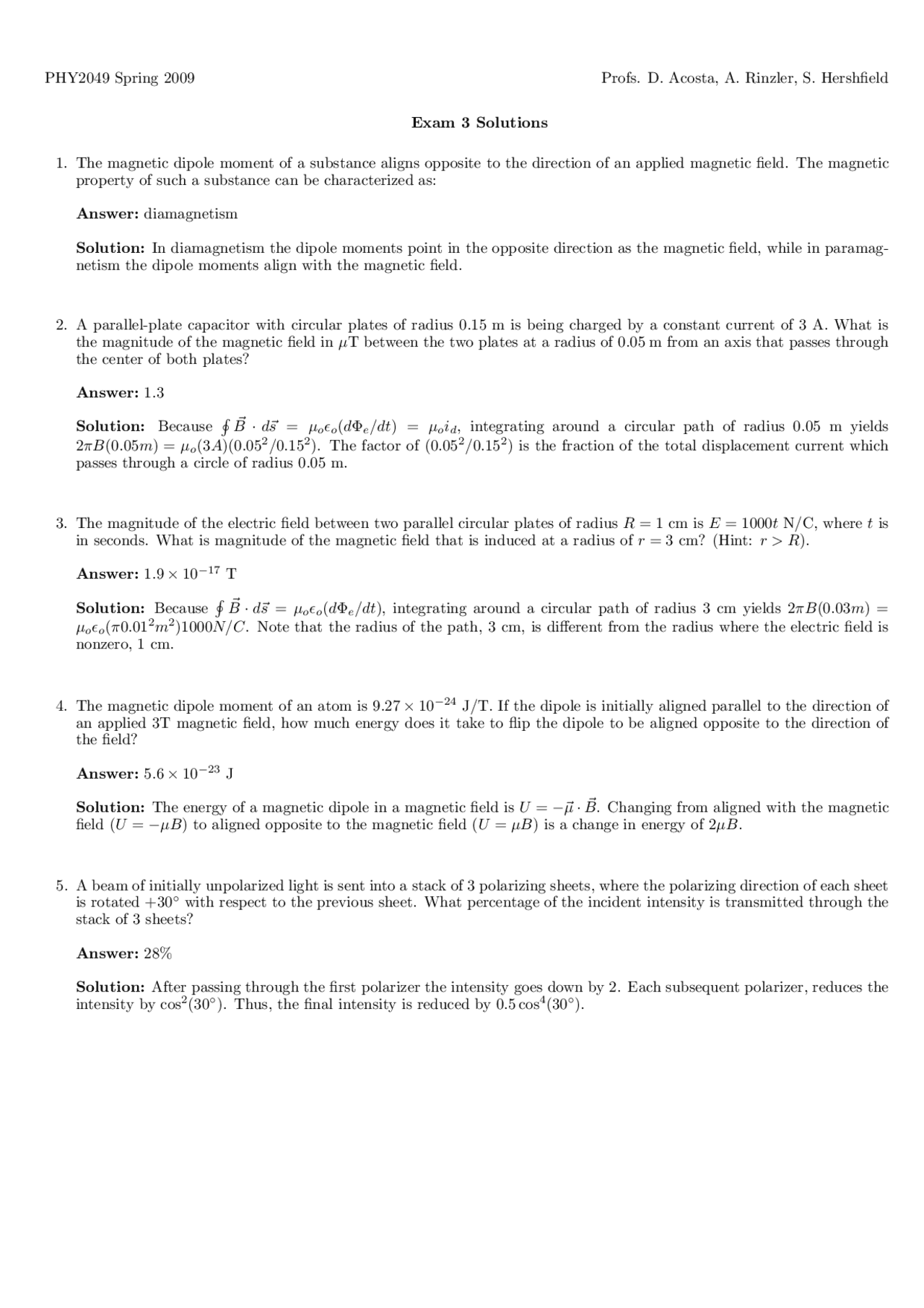 Magnetic Dipole Moment Physics With Calculus Solved Exam Docsity