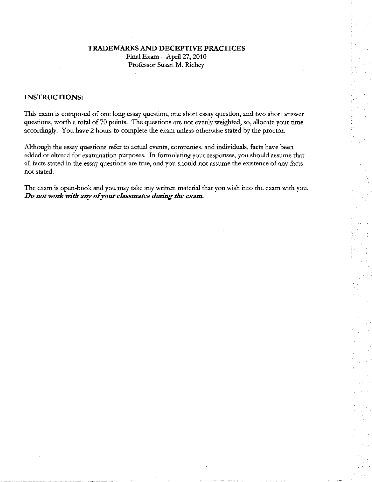 Abuse of Discretion - Trademarks and Deceptive Practices - Exam - Docsity