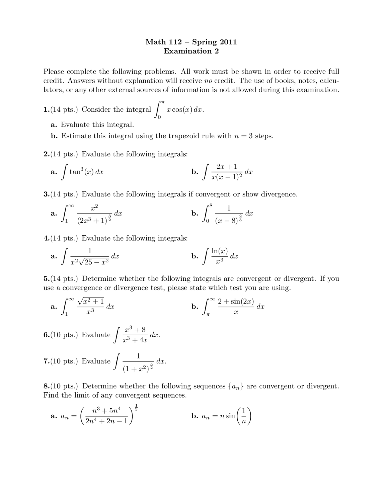 Trapezoid Rule - Calculus - Exam - Docsity