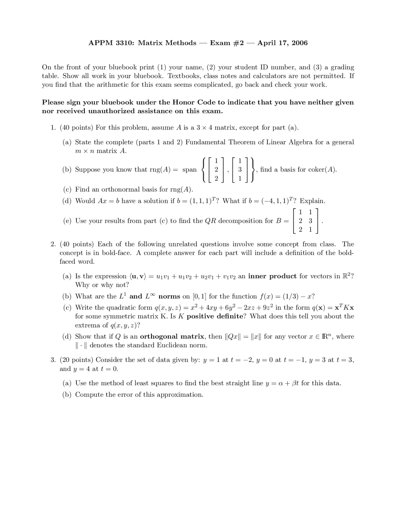 Complex Inner Product Matrix Methods Solved Exam Docsity