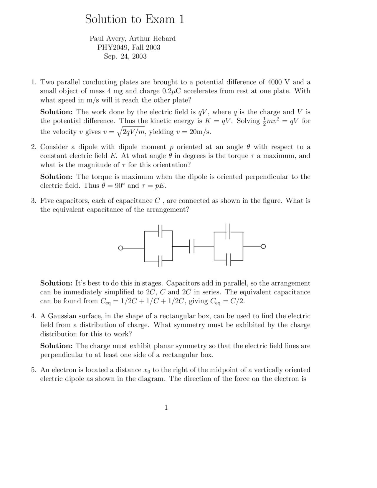 Potential Difference - Physics with Calculus - Solved Exam | Examens Physique | Docsity