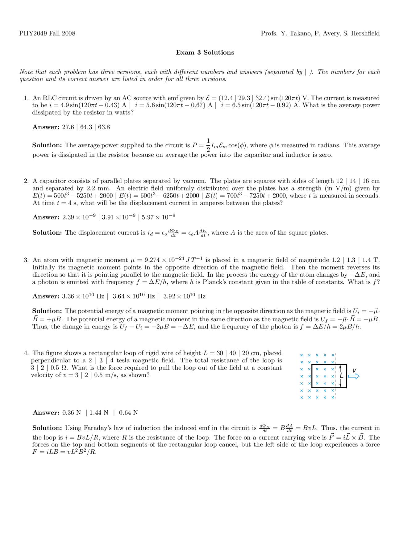 Displacement Current Physics With Calculus Solved Exam Docsity