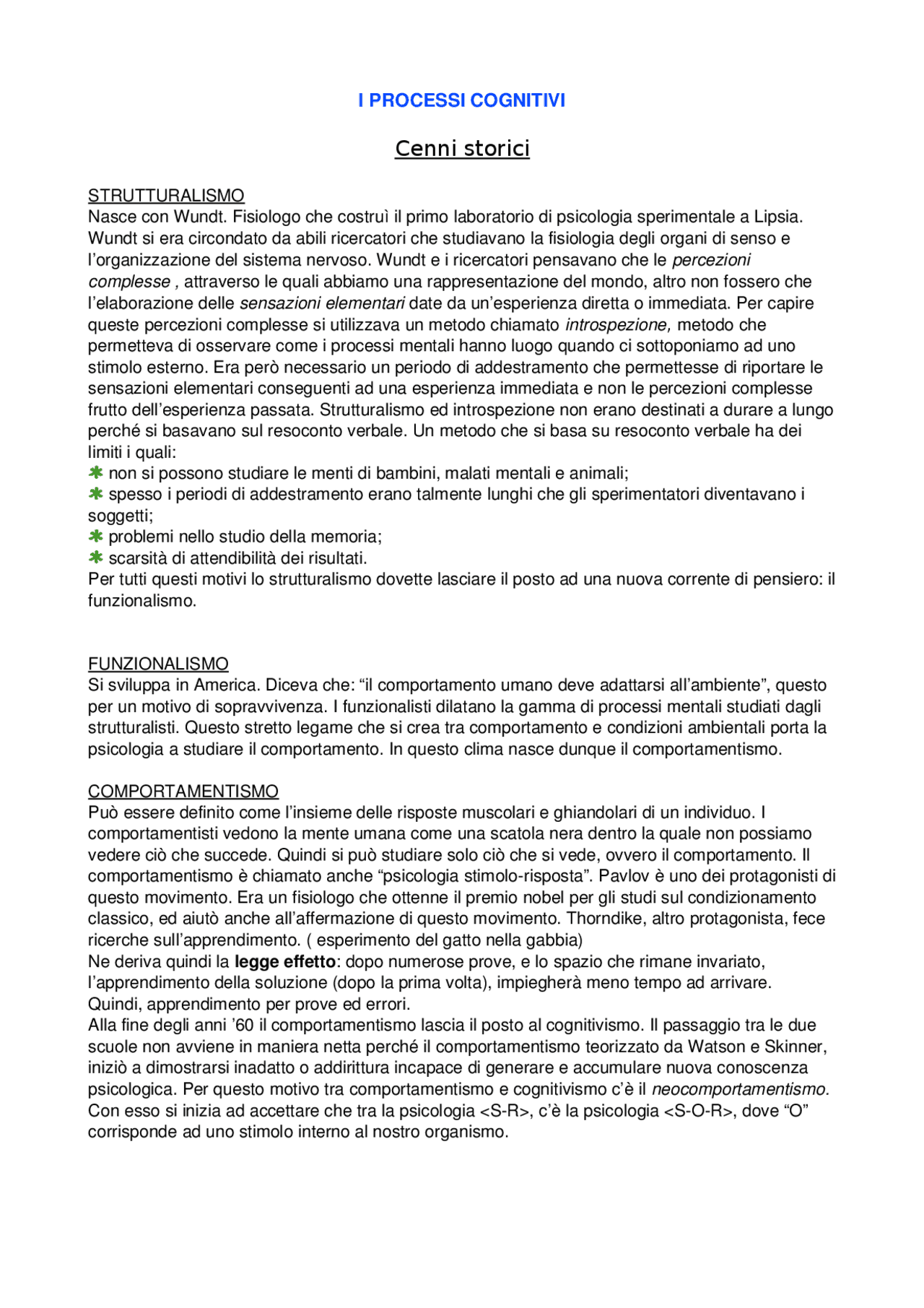 Riassunti esame di Psicologia - Rif: I processi cognitivi (Rumiati) - Docsity