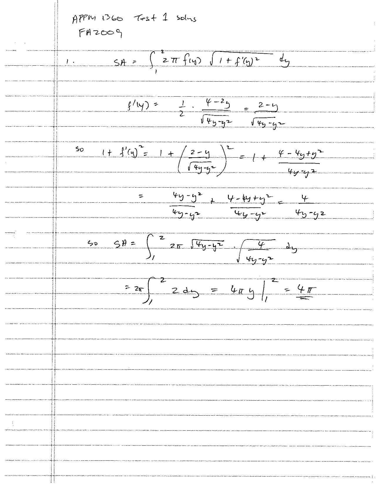 Surface Generated Calculus Two Solved Exam Docsity