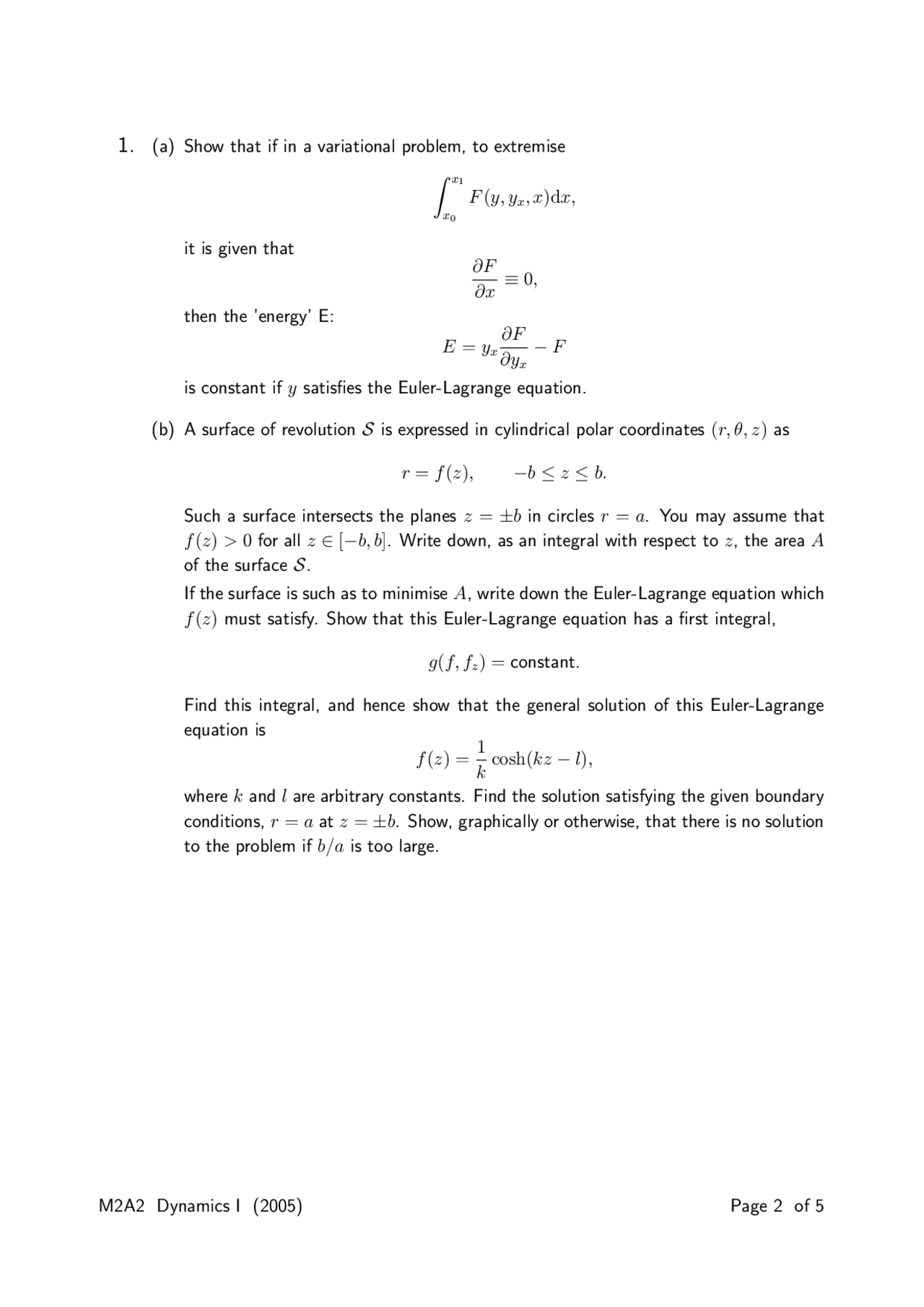 Variational Problem - Mathematics - Exam | Exams Mathematics | Docsity