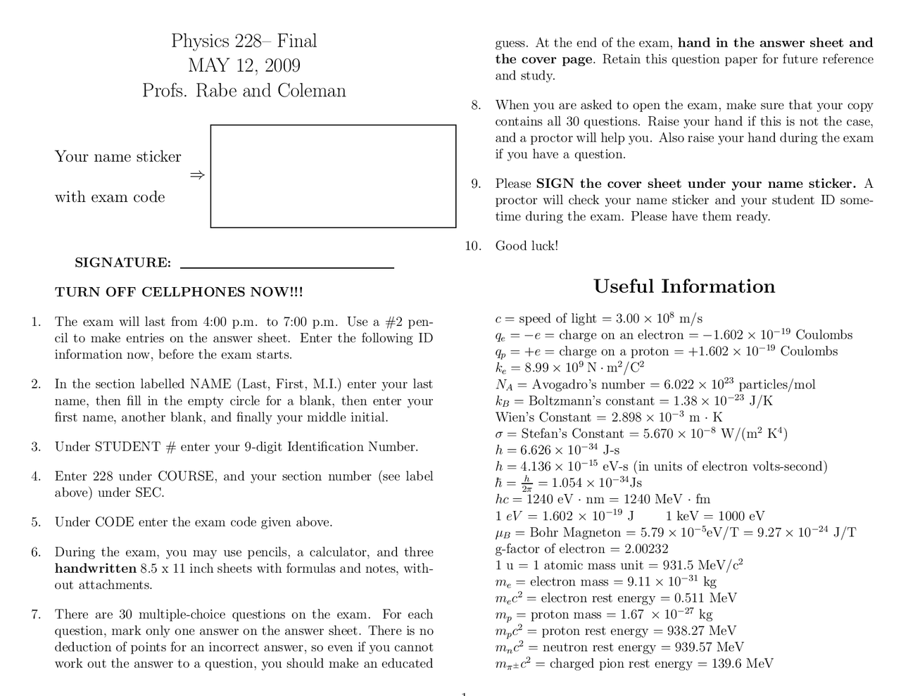 Physics Study Notes: Electron Properties, Molecular Energy Levels, and ...