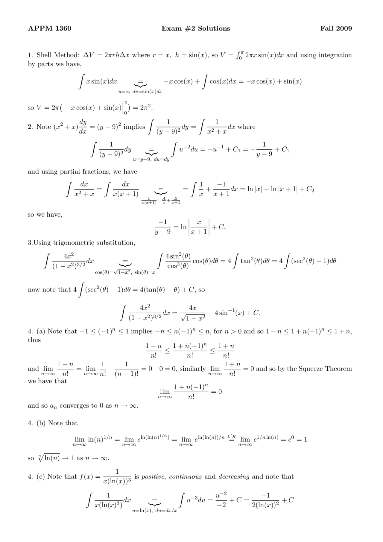 Differential Equation Calculus Two Solved Exam Docsity