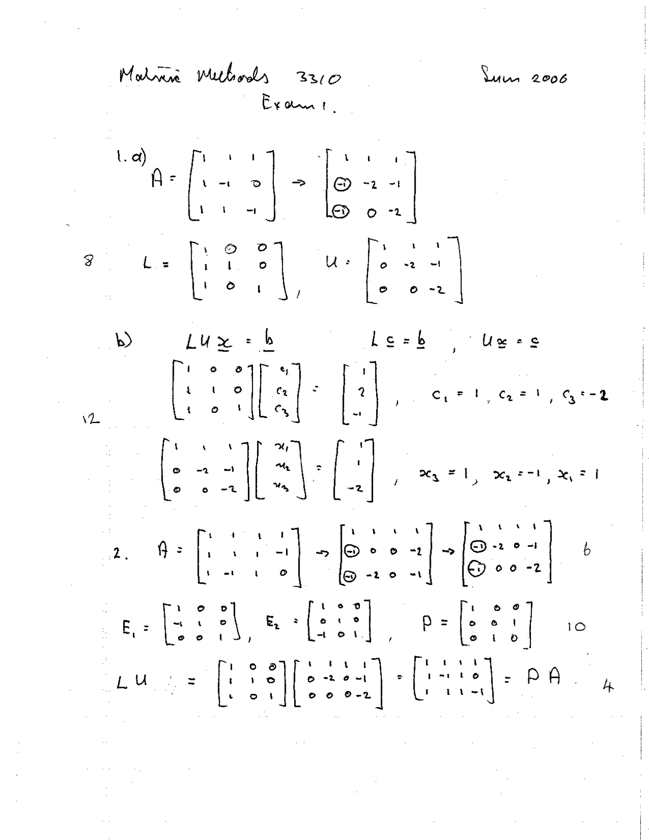 Pivot Elements Matrix Methods Solved Exam Docsity
