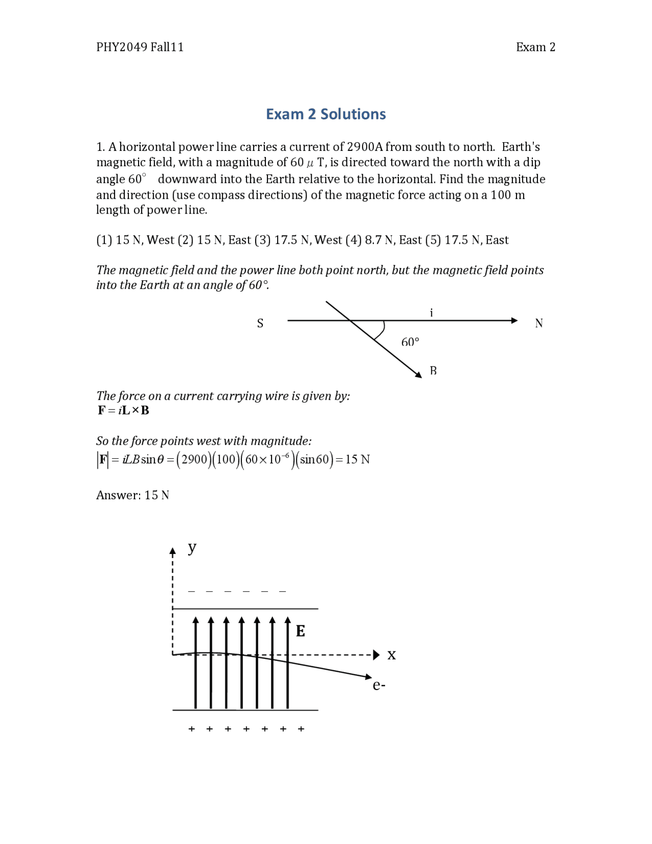 Magnetic Field Points - Physics with Calculus - Solved Exam - Docsity