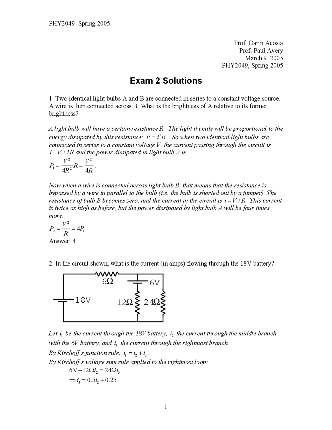 Constant Voltage Source Physics With Calculus Solved Exam Docsity