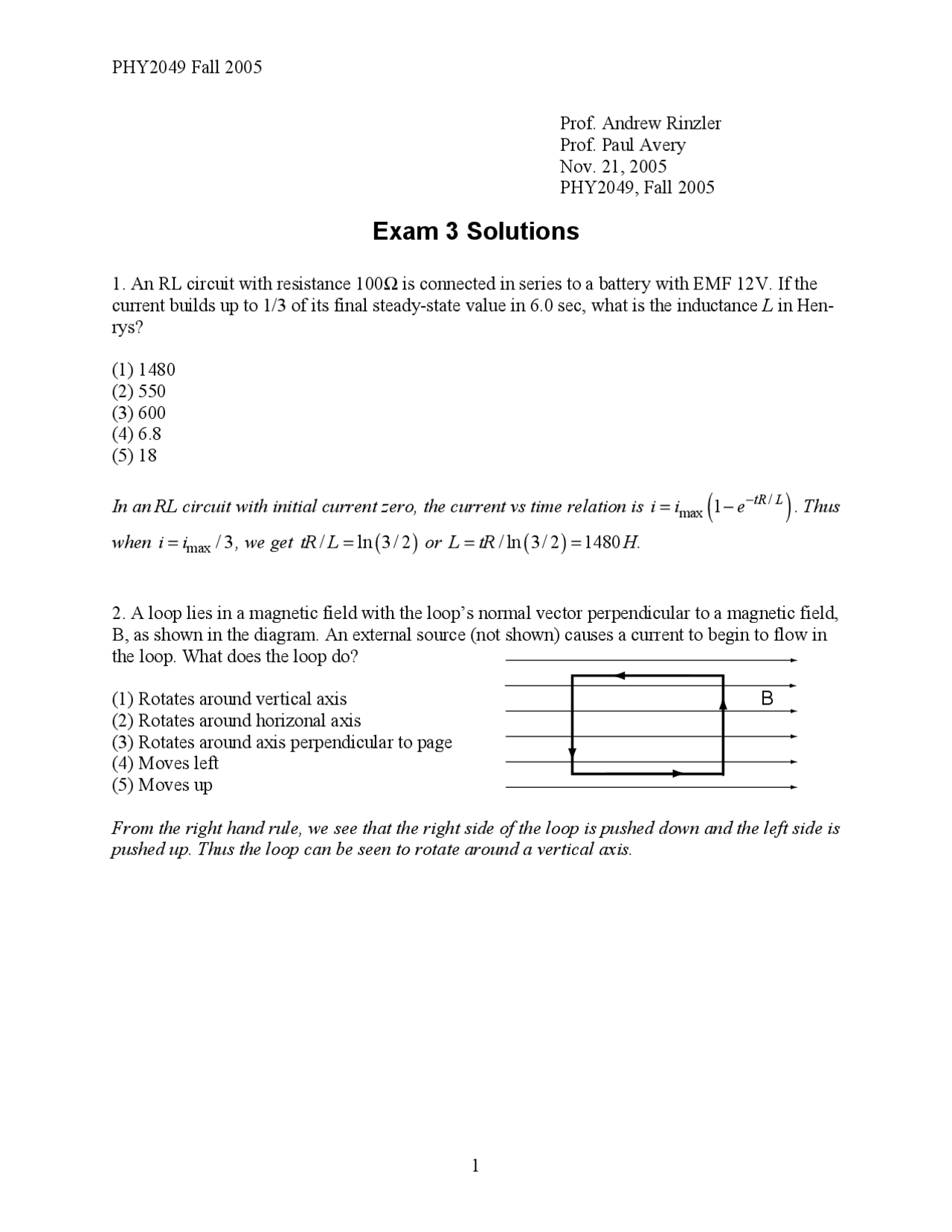 Final Steady State Value - Physics with Calculus - Solved Exam - Docsity