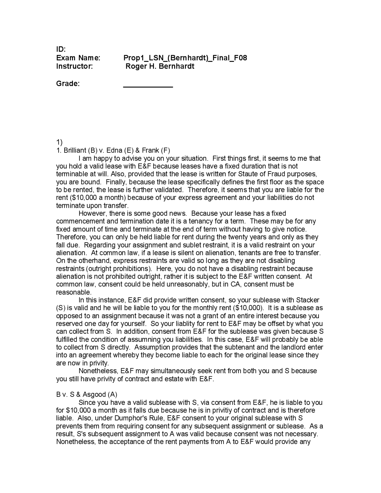 Written Consent Property Law Solved Exam Docsity