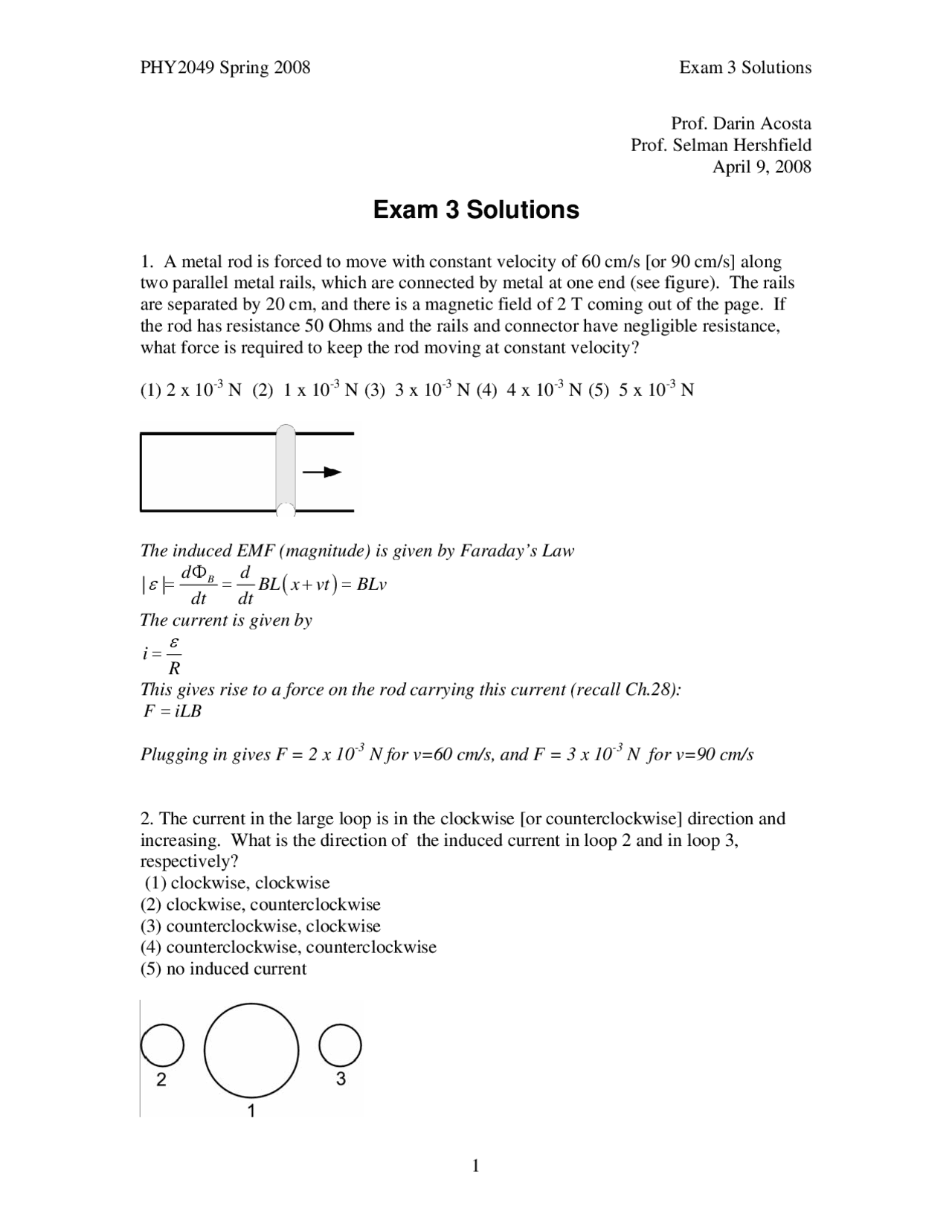 Constant Velocity - Physics with Calculus - Solved Exam - Docsity