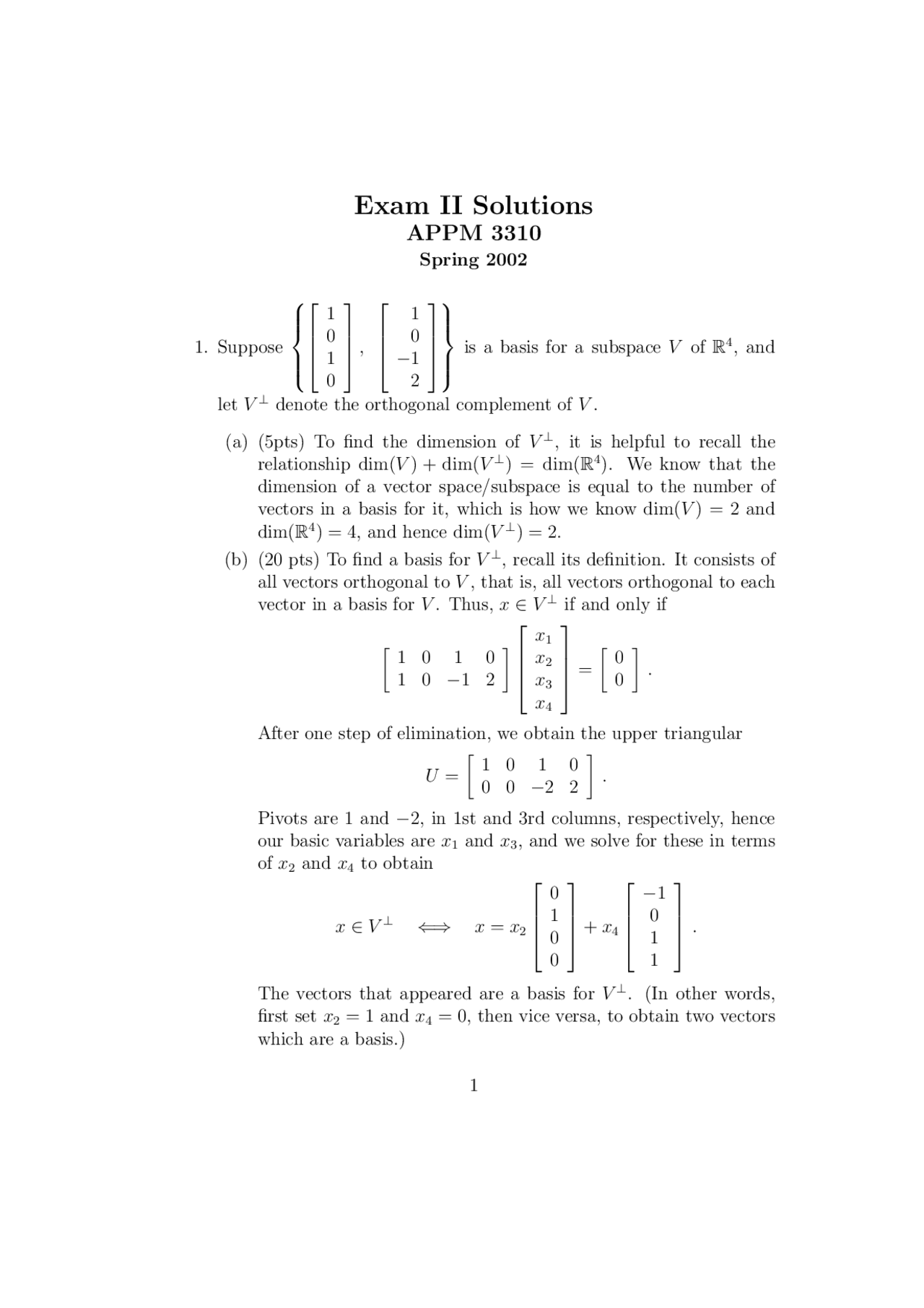 Four Fundamental Matrix Methods Solved Exam Docsity