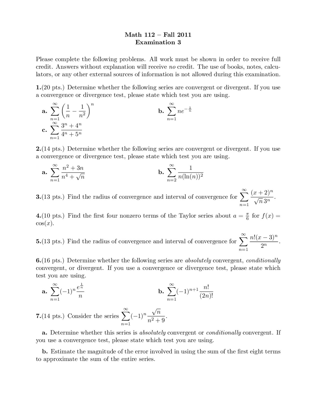Convergence Or Divergence Calculus Exam Docsity