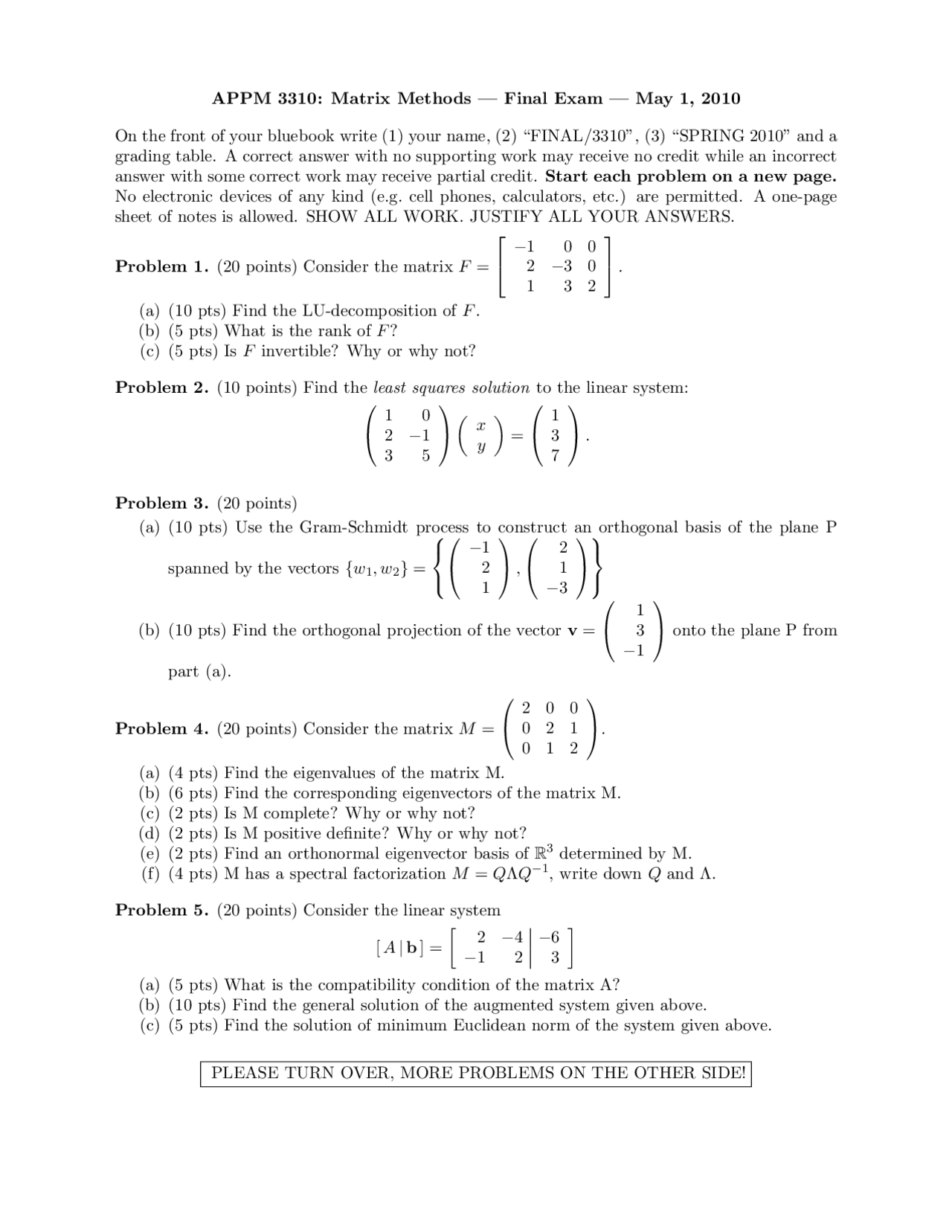 Least Squares Solution Matrix Methods Exam Docsity