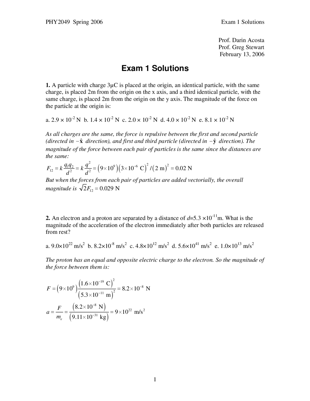 Magnitude Of Force Physics With Calculus Solved Exam Docsity