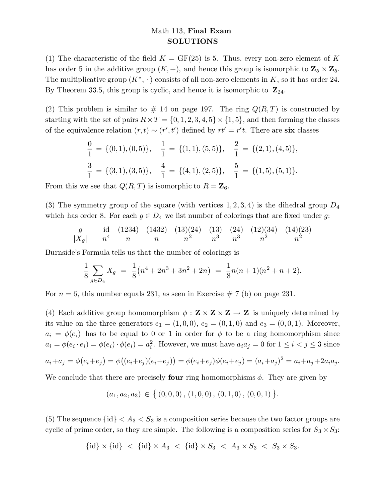 Square - Abstract Algebra - Exam - Docsity