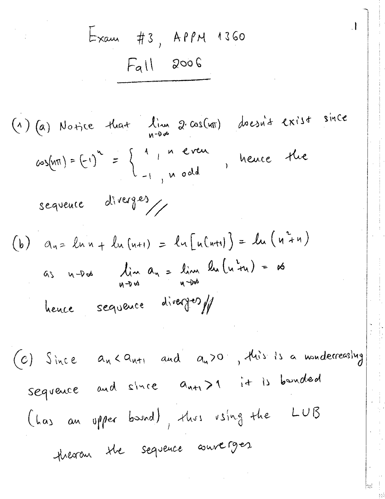 First Four Nonzero - Calculus Two - Solved Exam | Exams Calculus | Docsity