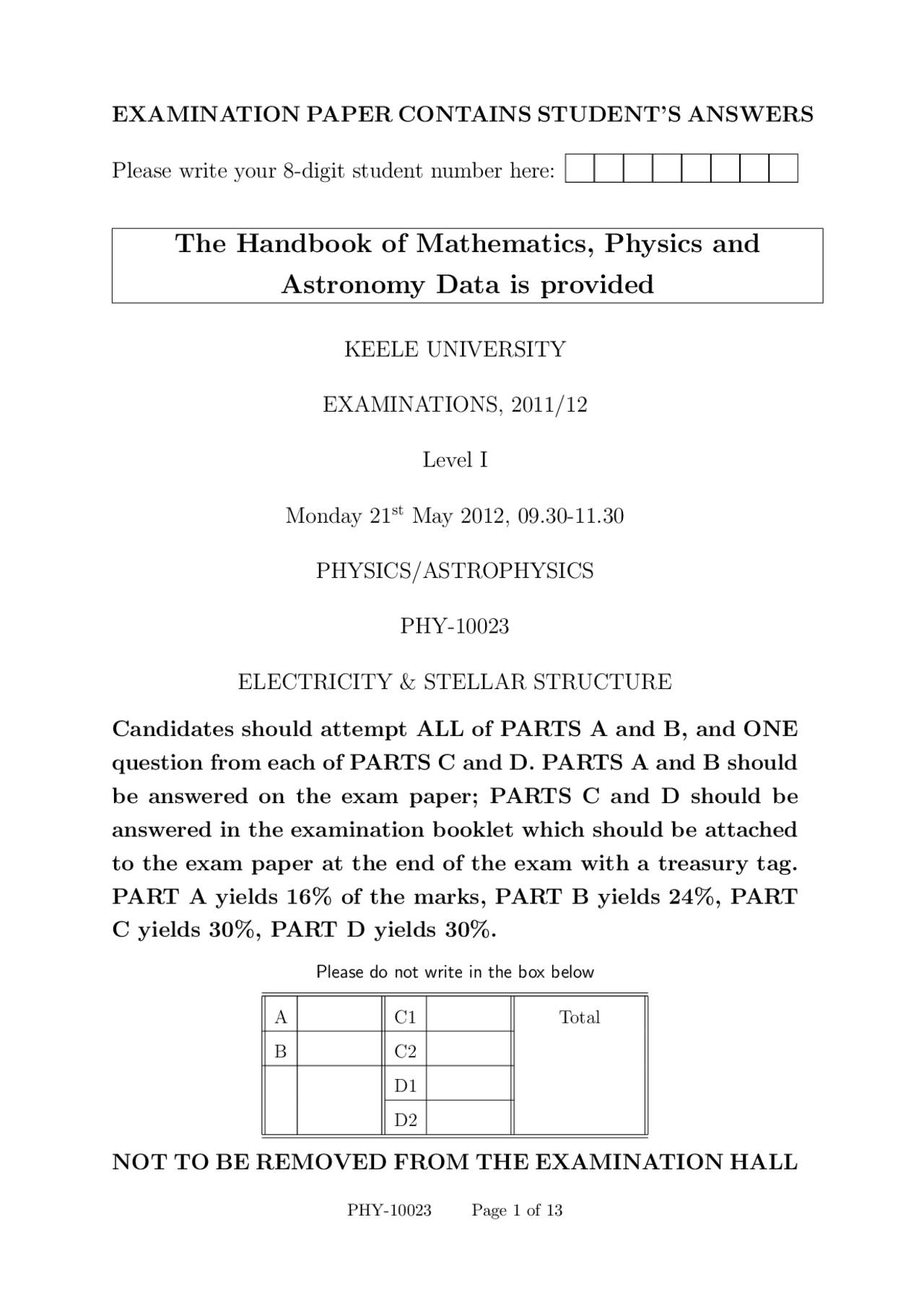 Equivalent Capacitance Electricity And Stellar Structure Exam Docsity