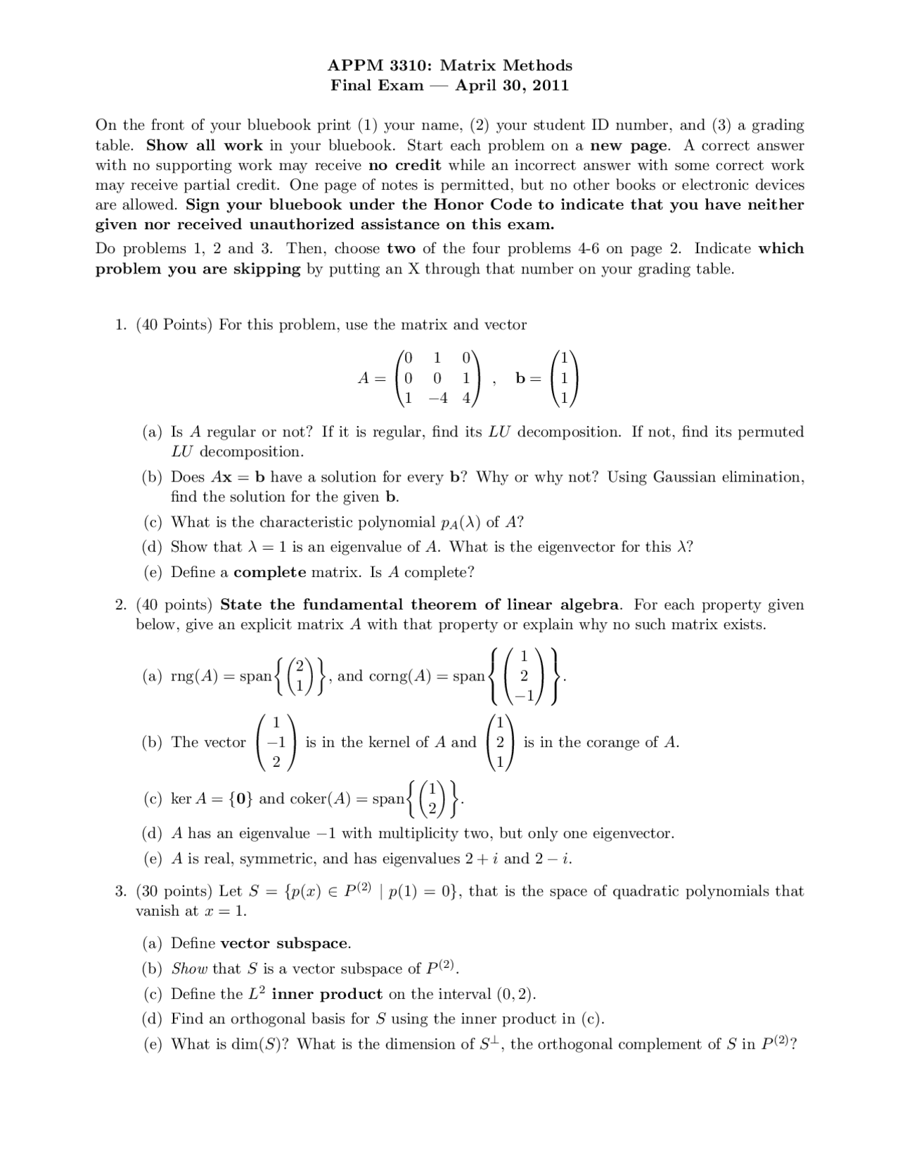 Matrix And Vector Matrix Methods Exam Docsity