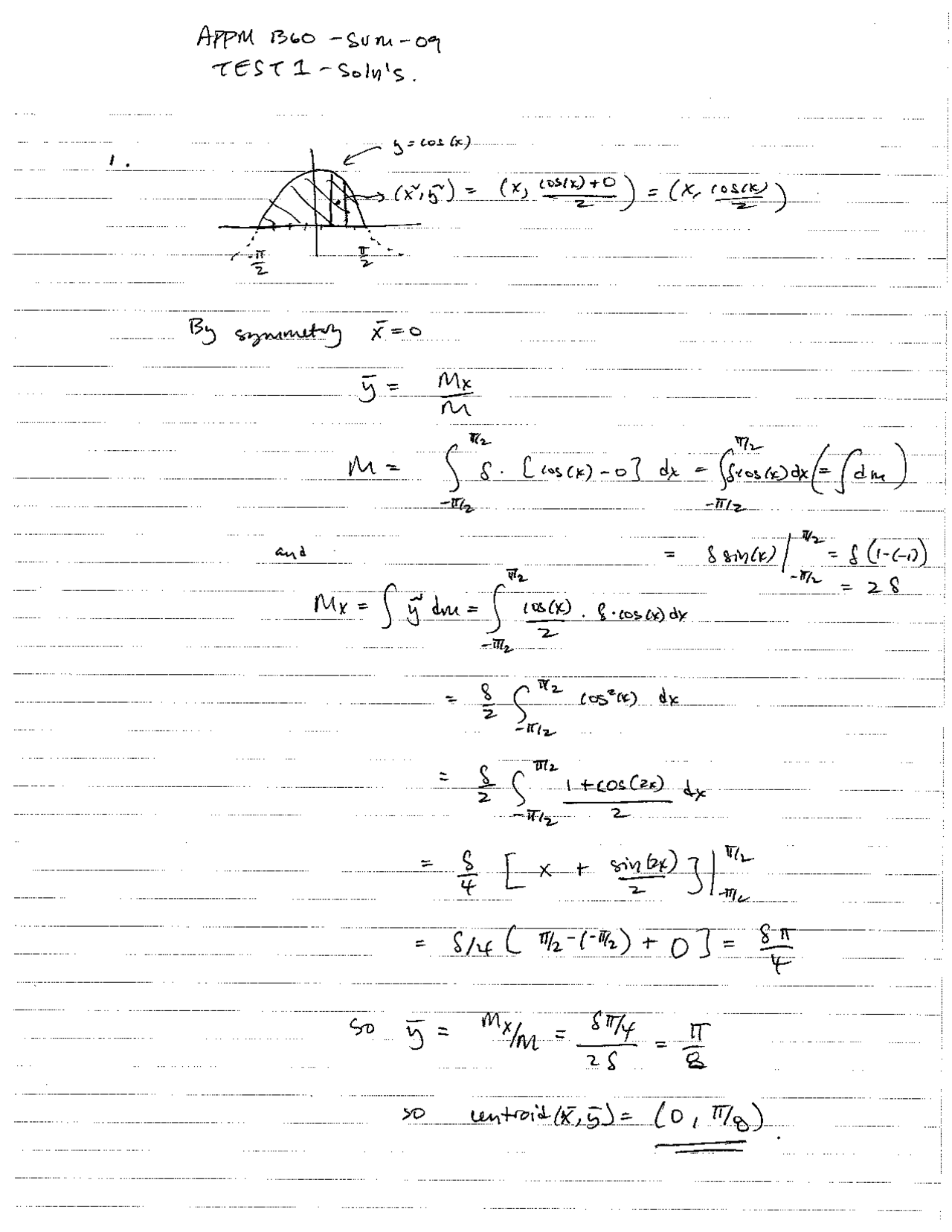 Centroid - Calculus Two - Solved Exam - Docsity
