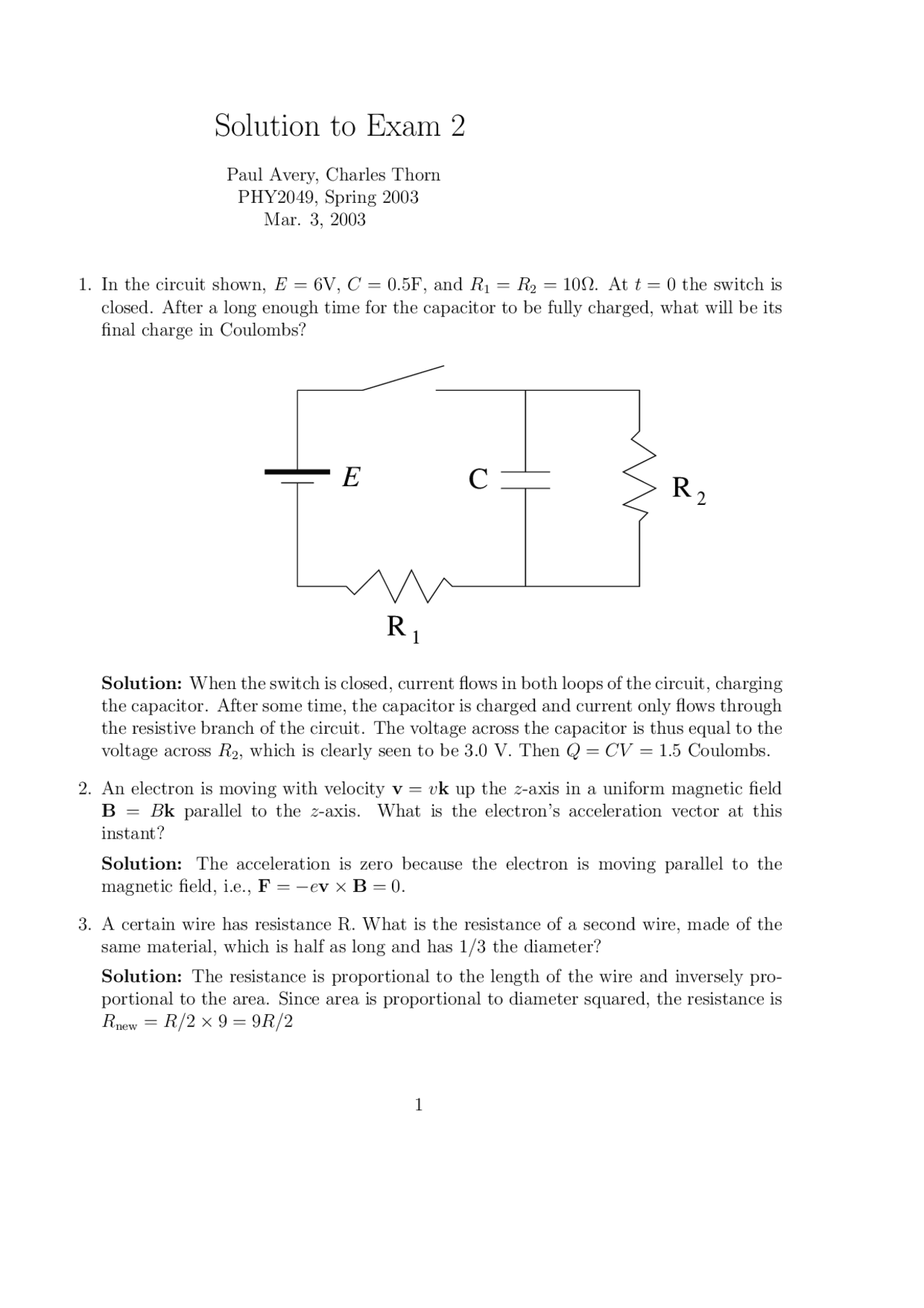 Final Charge In Coulombs Physics With Calculus Solved Exam Docsity