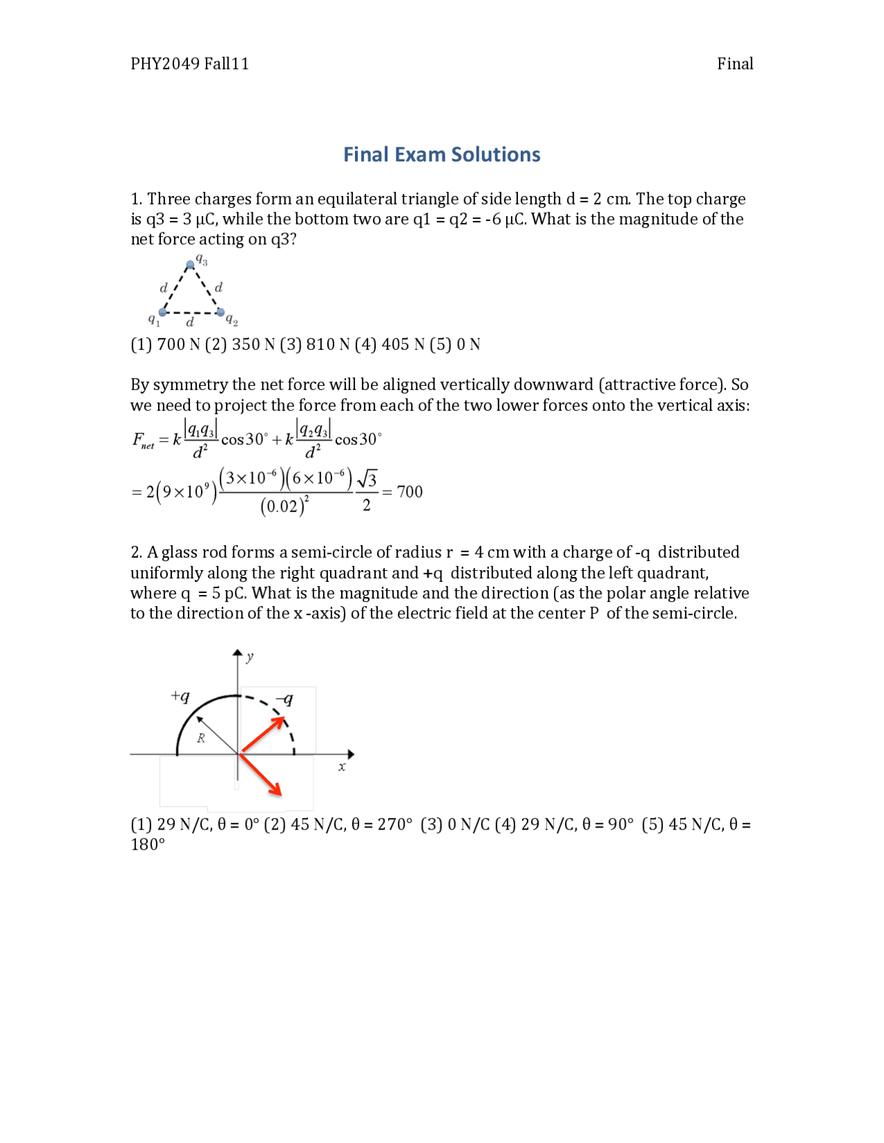 Attractive Force - Physics with Calculus - Solved Exam | Exams Calculus | Docsity