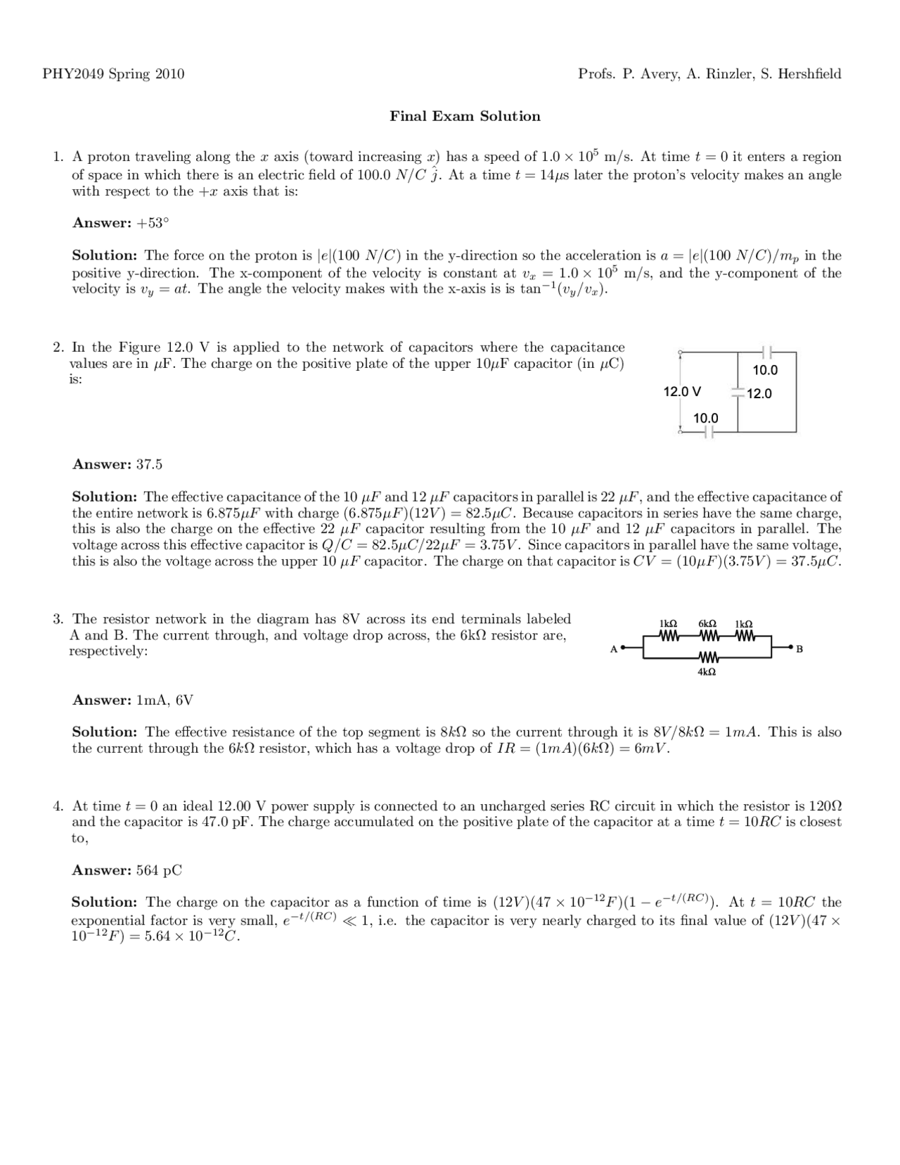 Force on Proton - Physics with Calculus - Solved Exam - Docsity