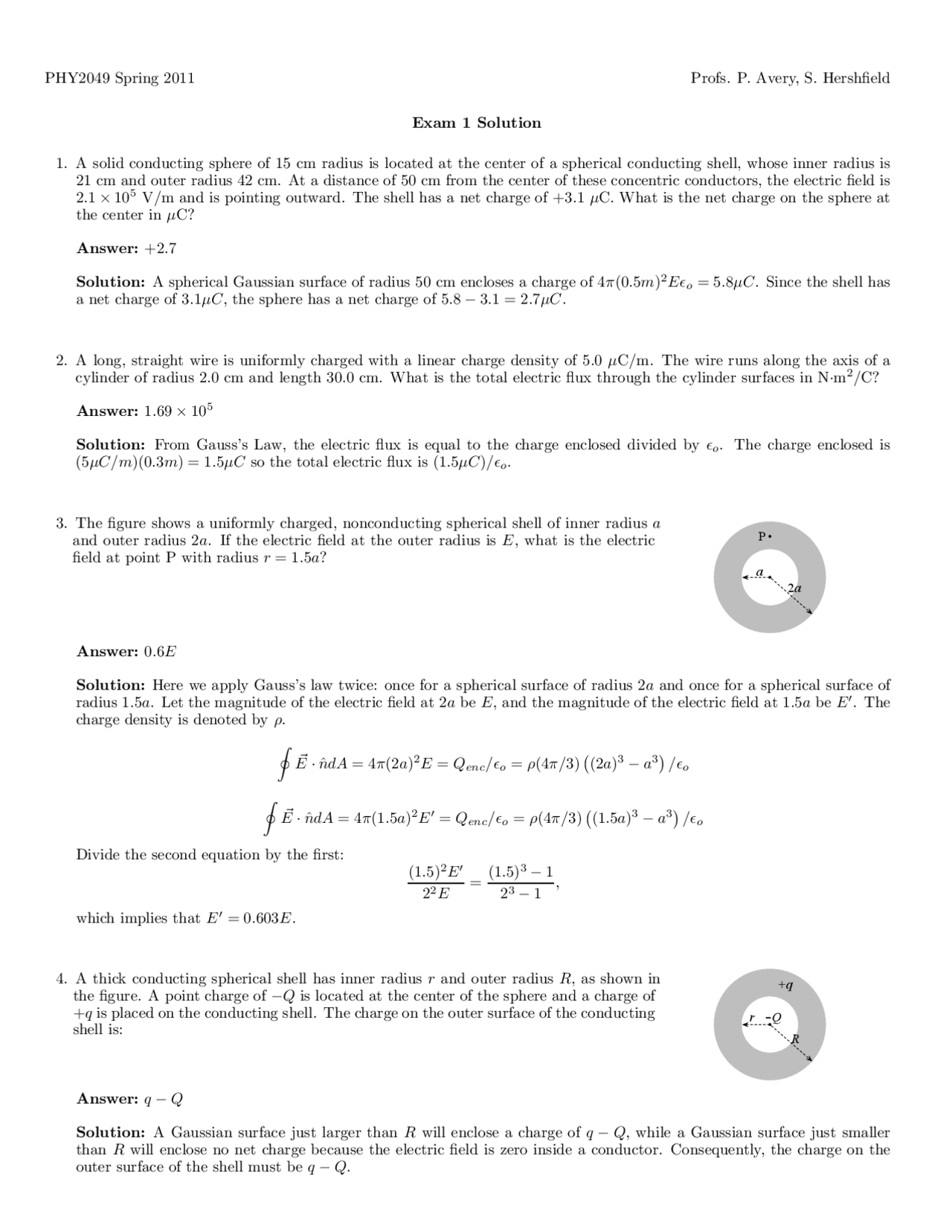 Spherical Gaussian Surface Physics With Calculus Solved Exam Docsity