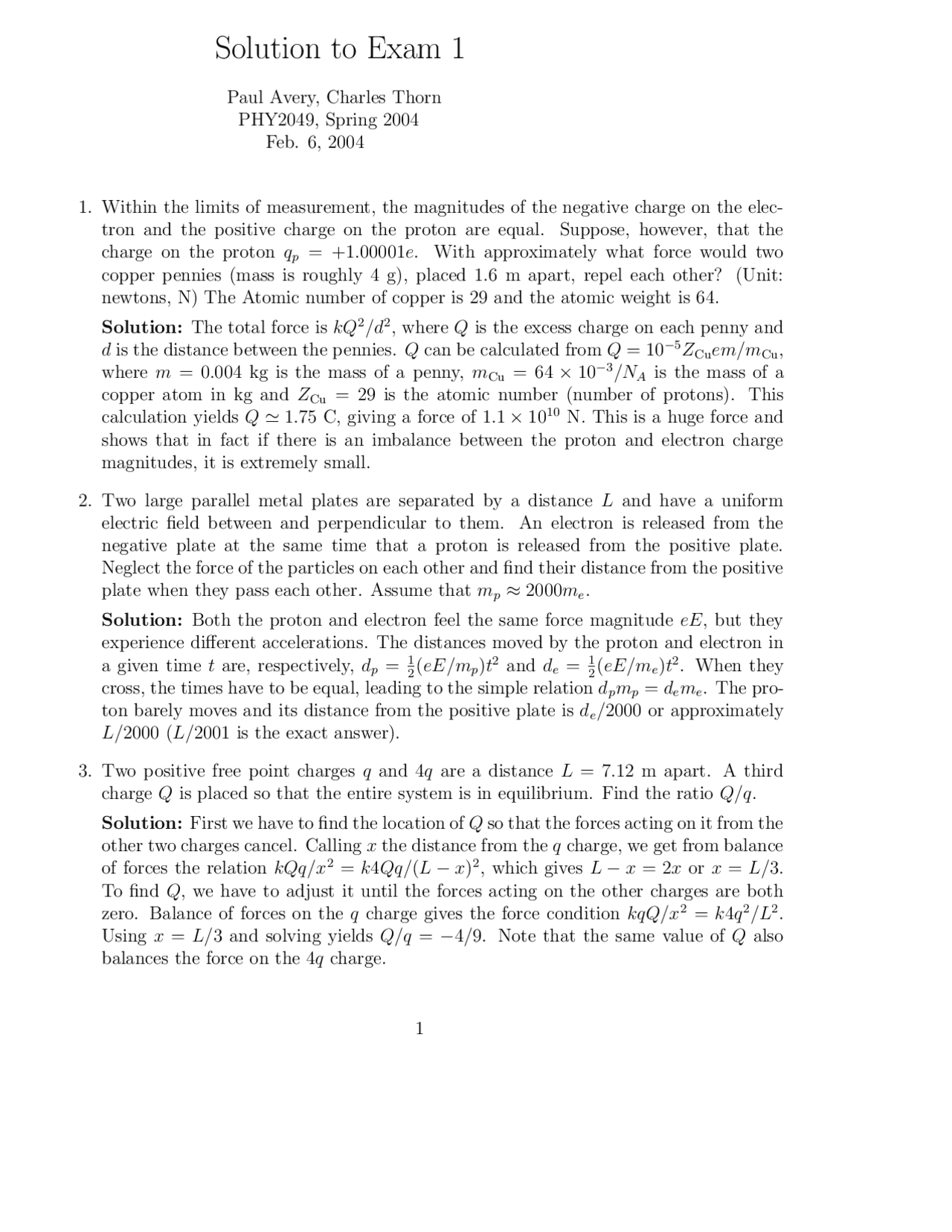Negative Charge Physics With Calculus Solved Exam Docsity