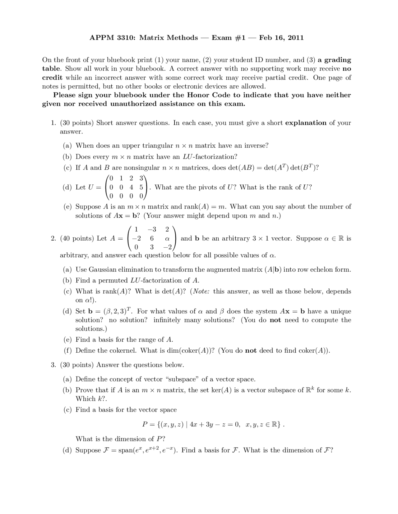 Factorization Matrix Methods Exam Docsity