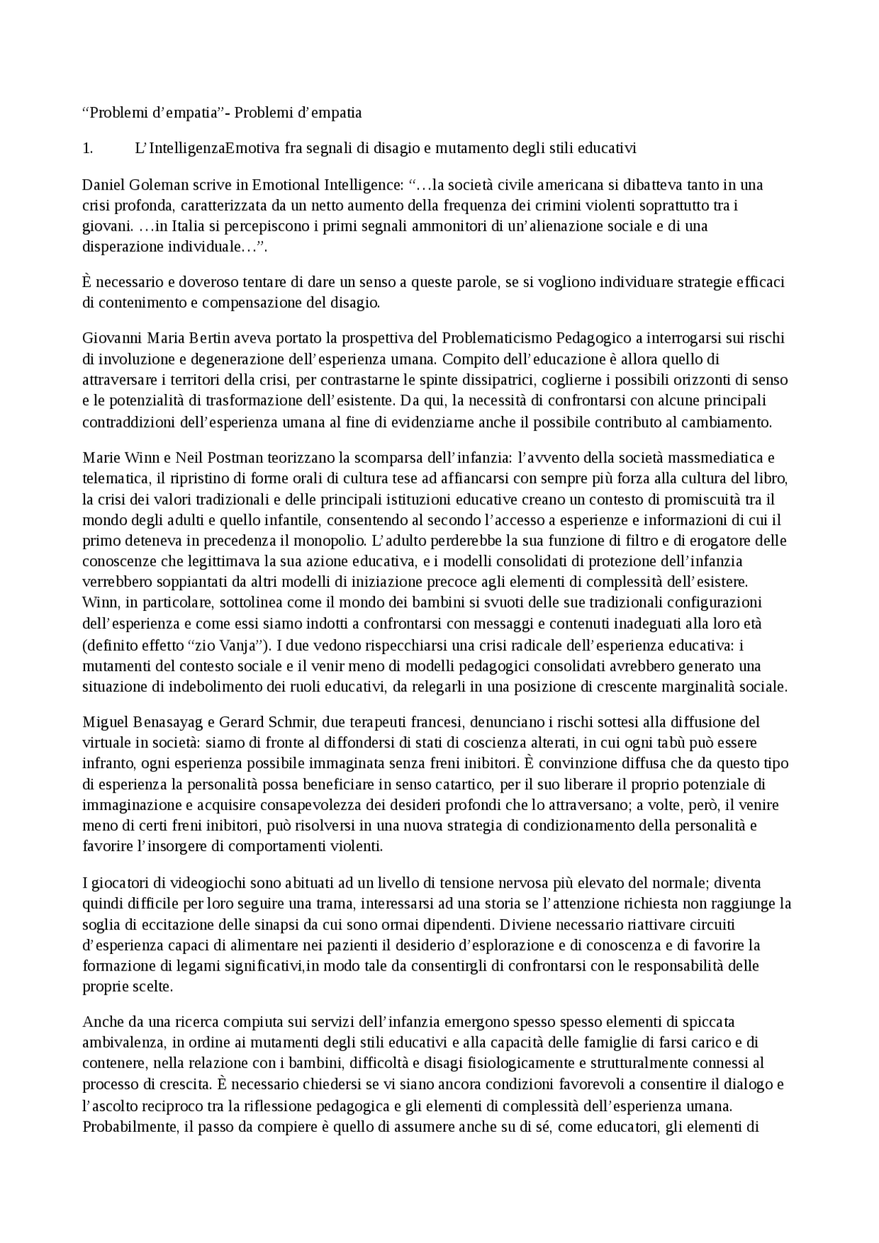 I parziale-Problemi d'empatia - Docsity