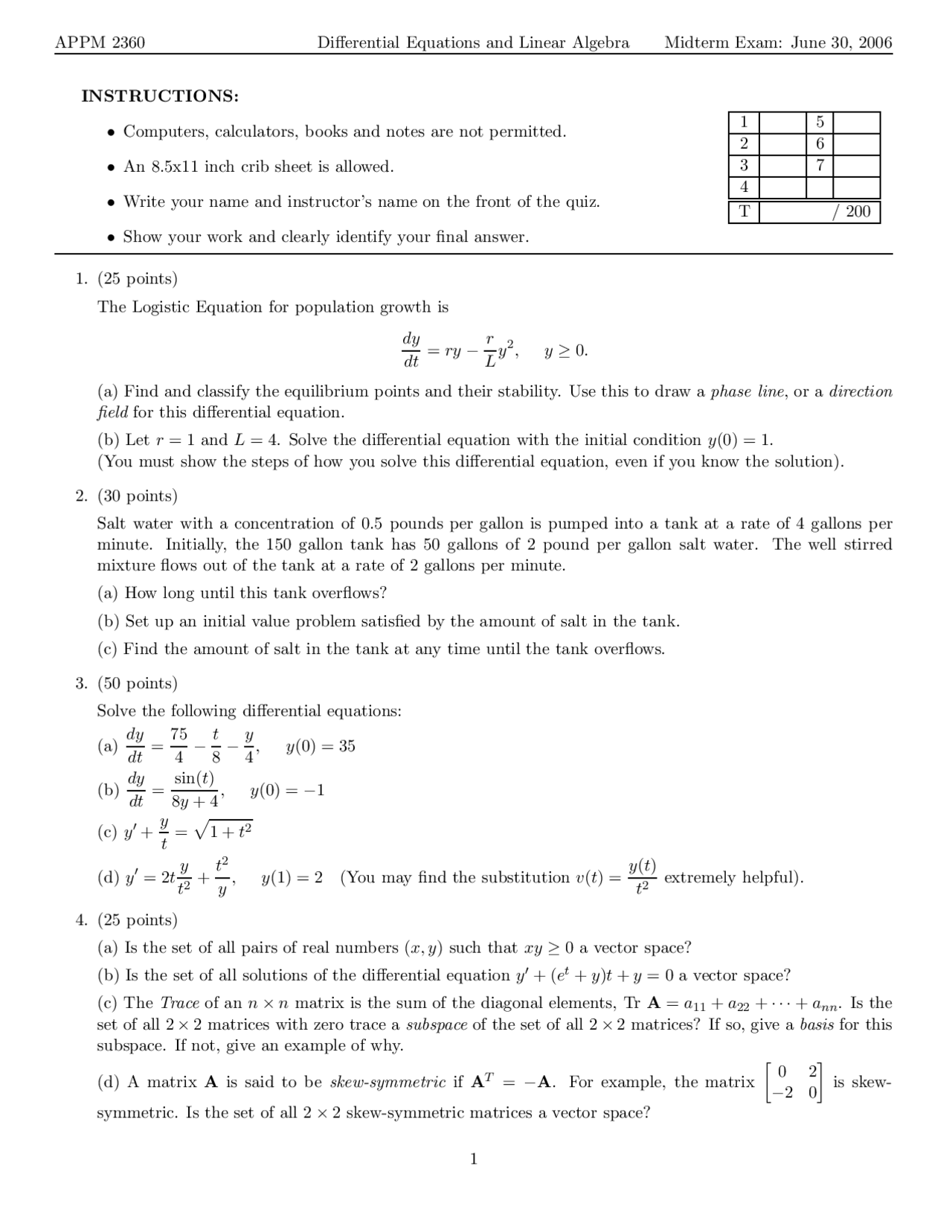 APPM 2360 Midterm Exam: Differential Equations and Linear Algebra ...