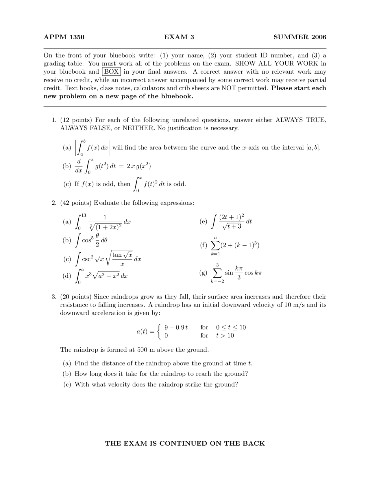 Expressions Calculus One For Engineers Exam Docsity