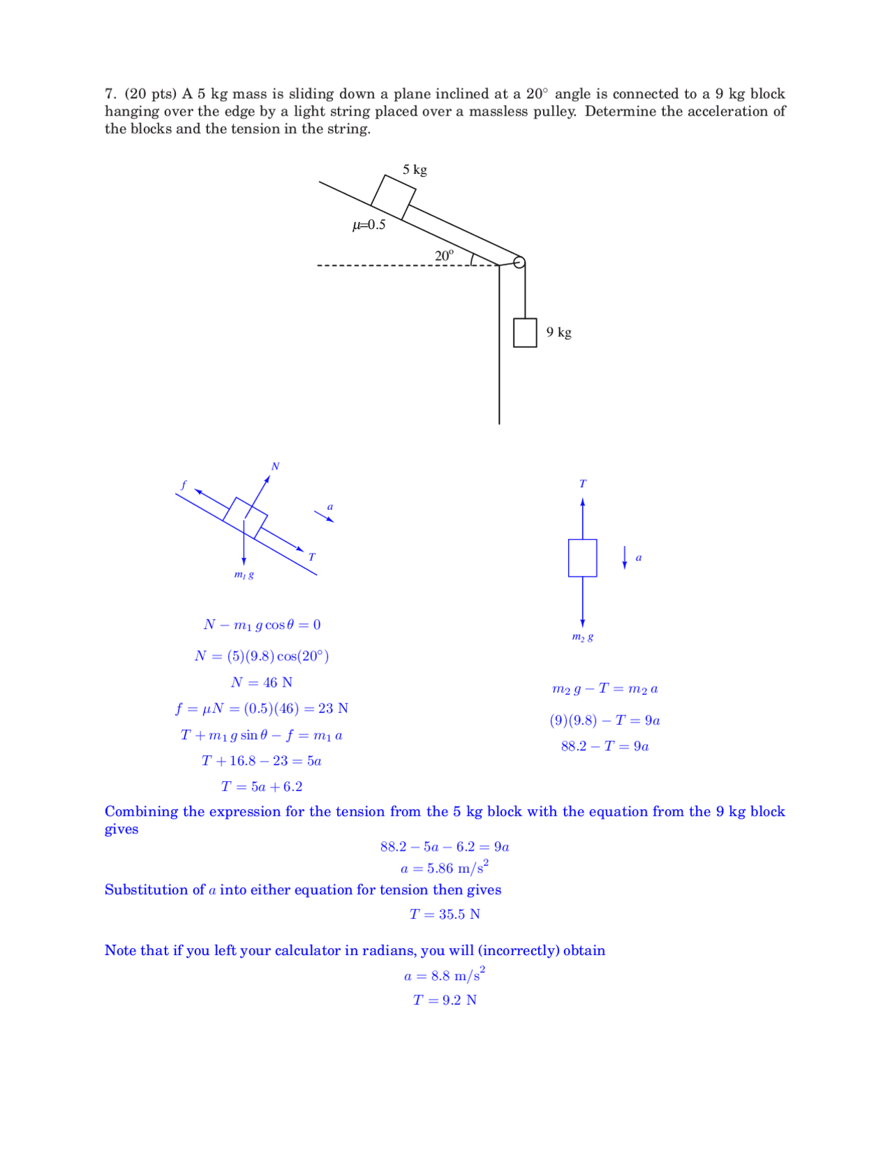 Acceleration Of Blocks General Physics Solved Past Paper Docsity