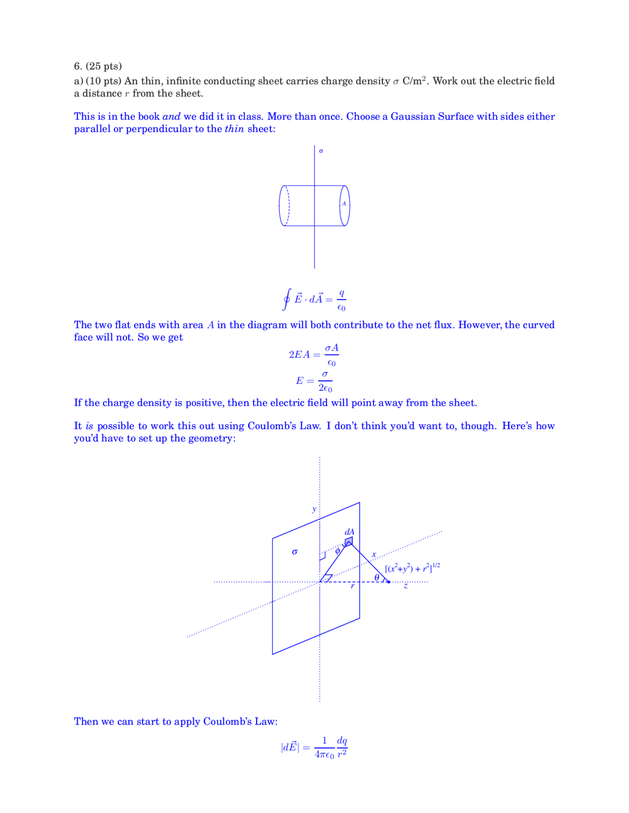 Infinite Conducting Sheet - General Physics - Solved Past Paper - Docsity
