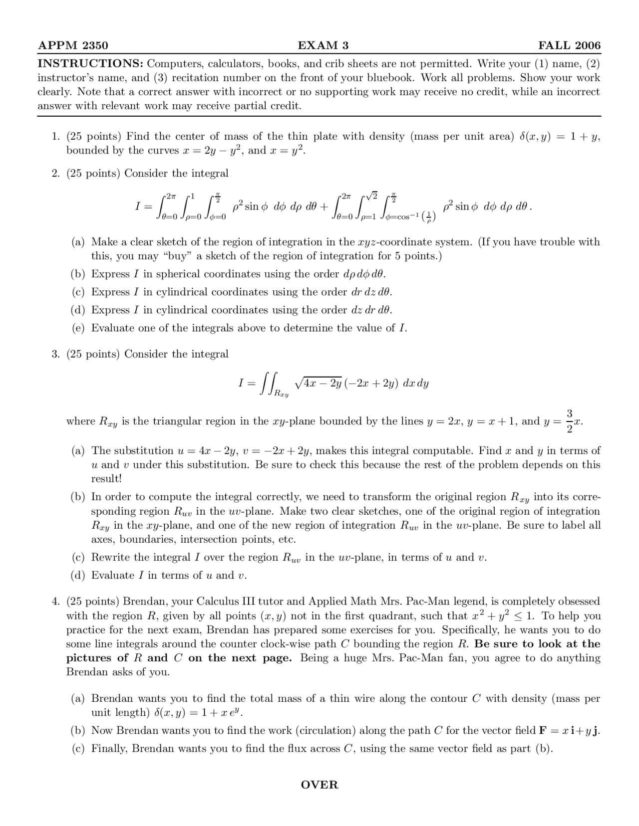 Region Of Integration Calculus Three Exam Docsity