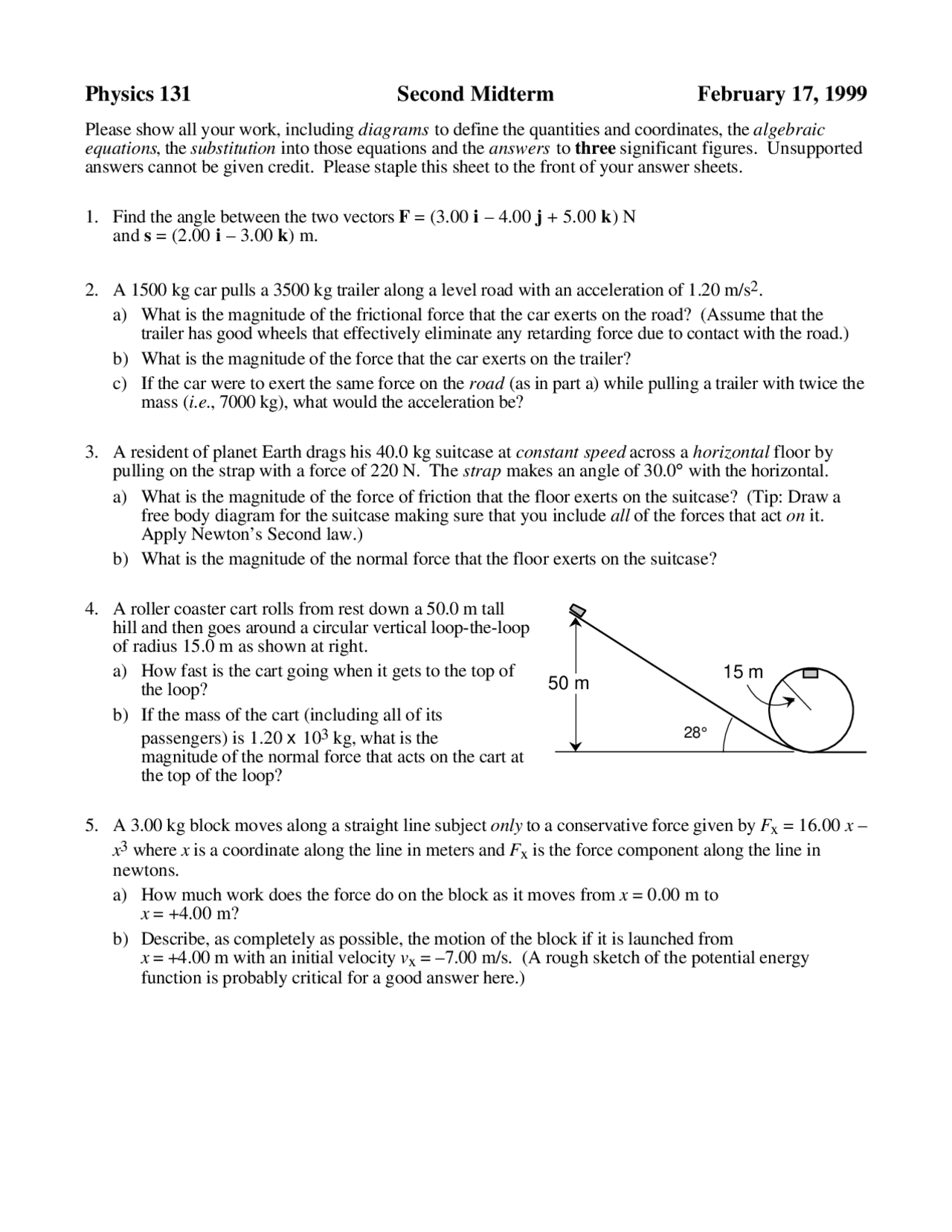 Frictional Force - General Physics - Past Paper | Exámenes Física | Docsity