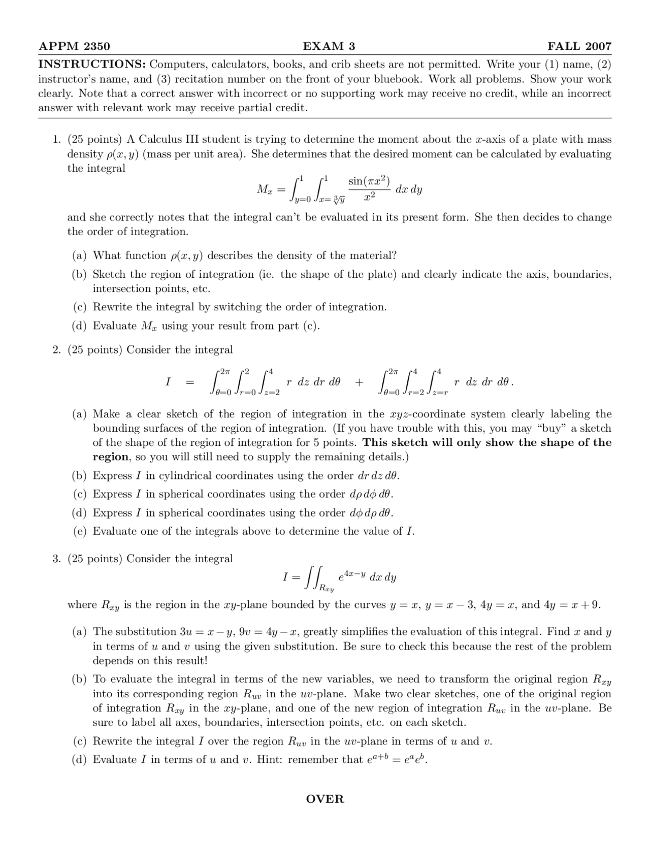 Intersection Points Calculus Three Exam Exams Advanced Calculus
