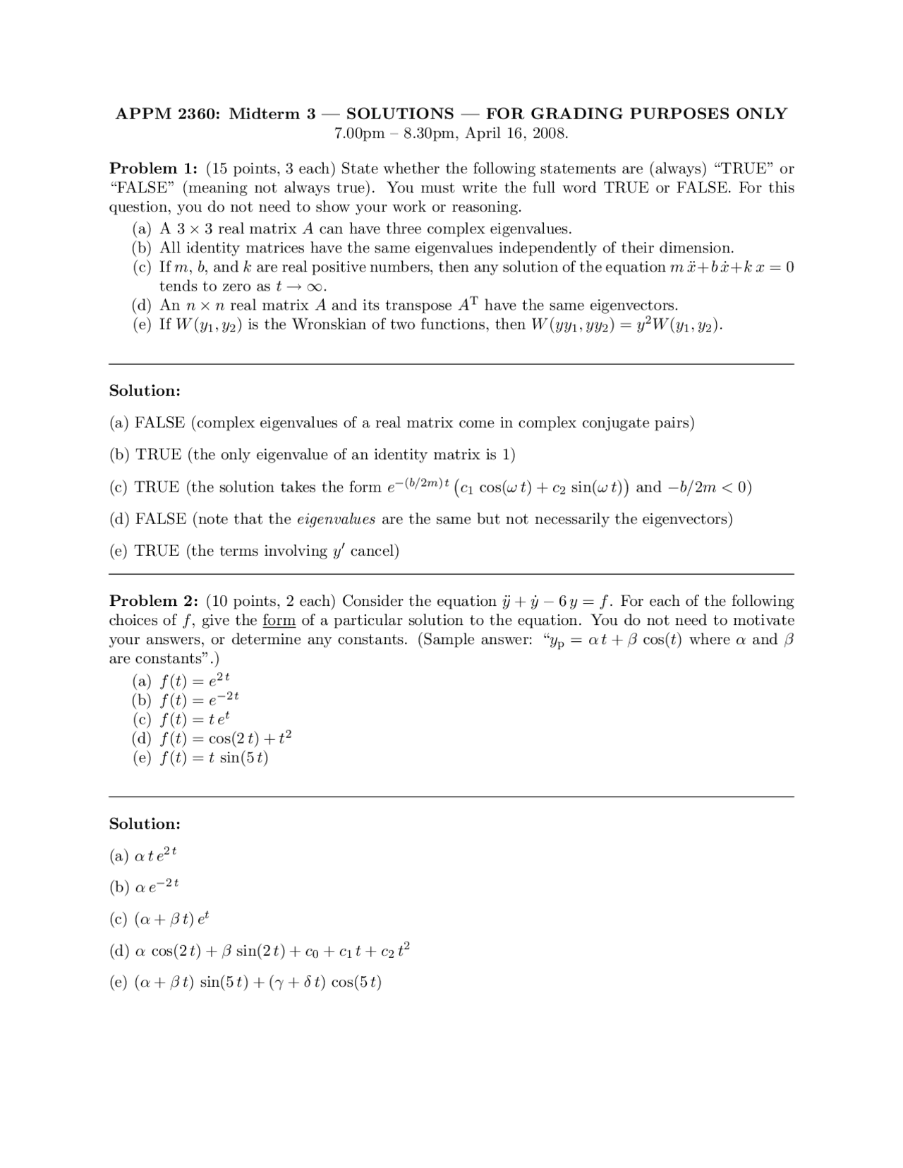 Real Matrix Differential Equations And Linear Algebra Solved Exam