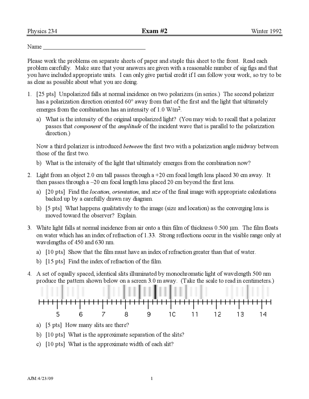 Original Unpolarized Light - General Physics - Past Paper - Docsity