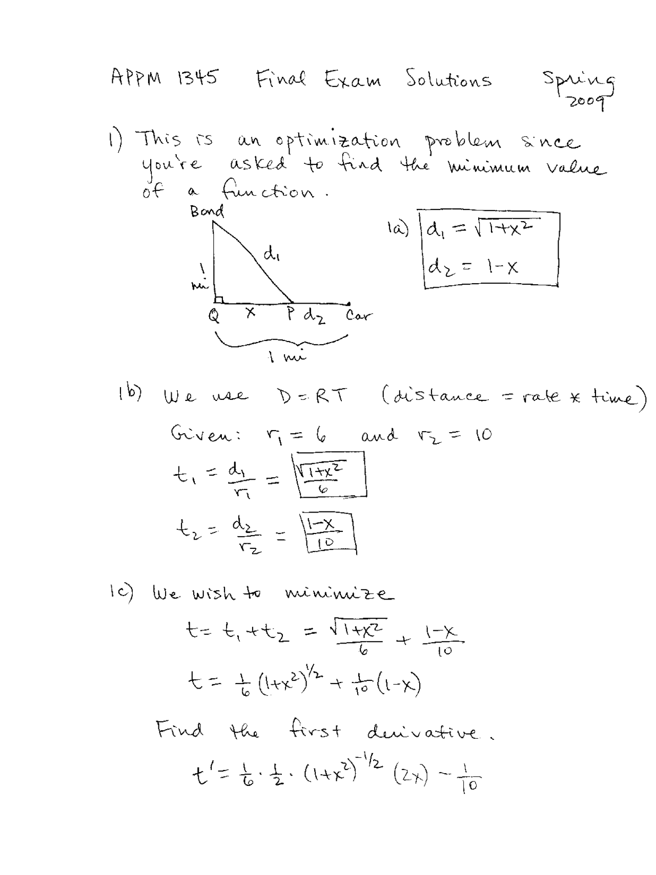 Concave Up - Calculus One - Solved Exam - Docsity