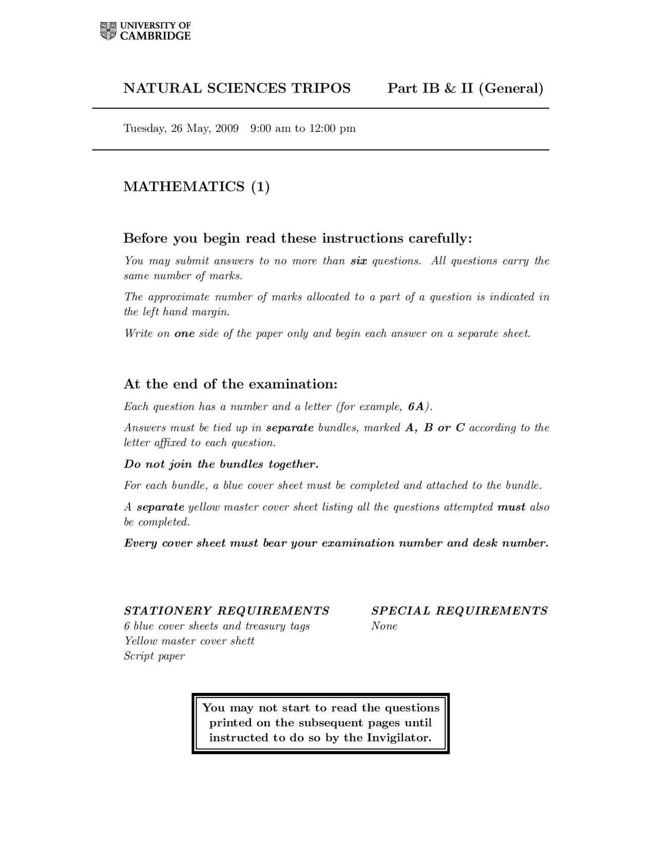 Divergence Mathematics With Natural Sciences Exam Docsity
